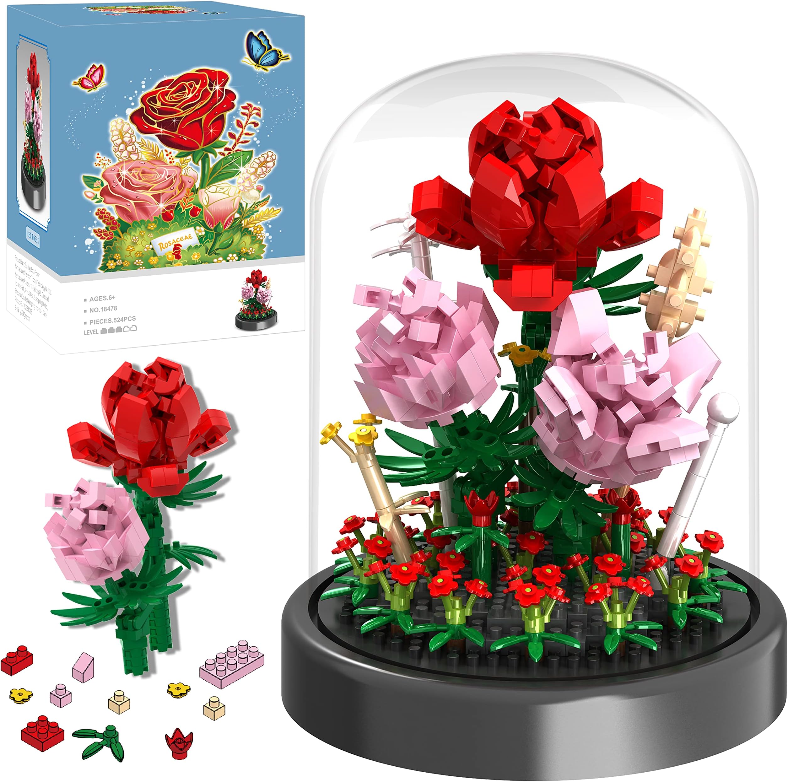 Amazon.com: Dexblocks Flower Bouquet Building Kit,Rose Bouquet,Gifts ...