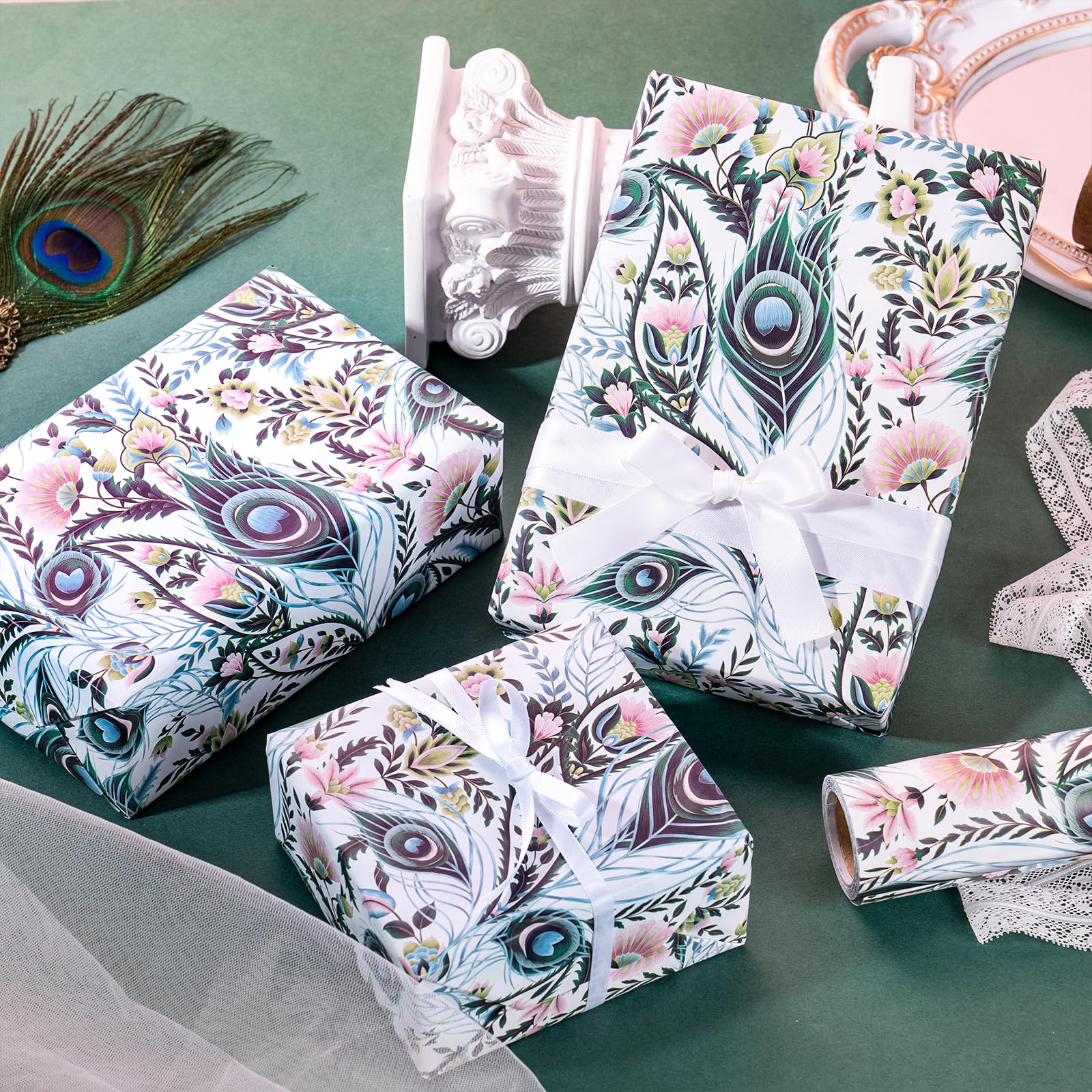Snapklik.com : RUSPEPA Peacock Feather Wrapping Paper Roll For Women ...