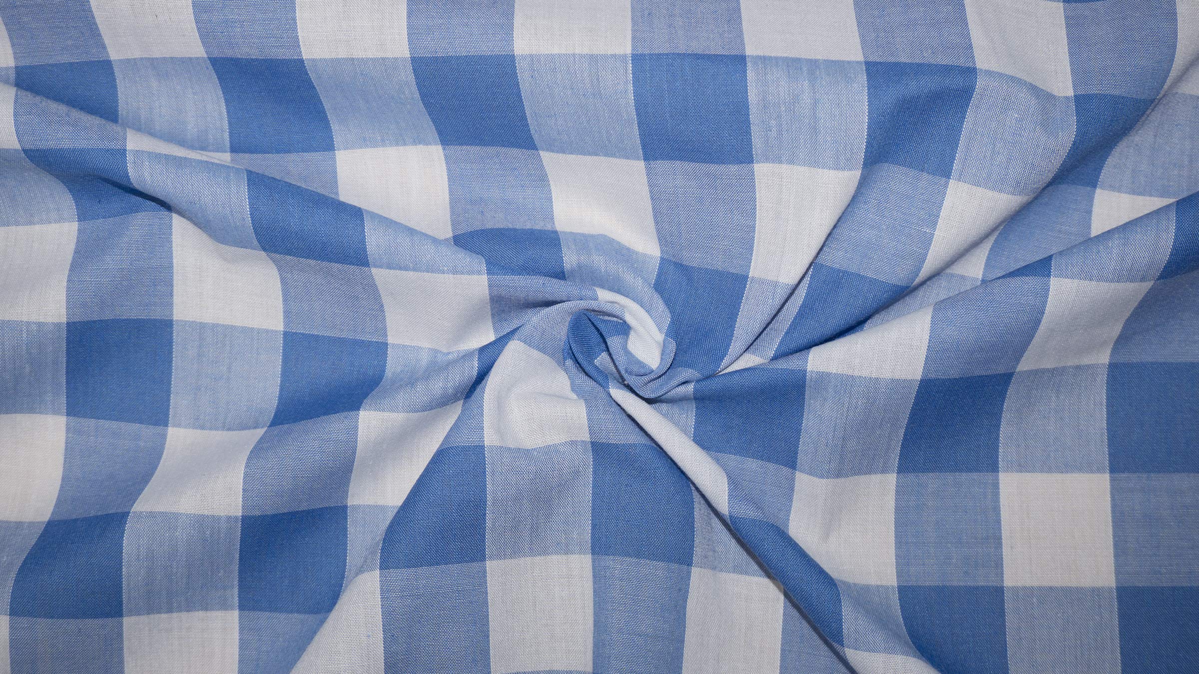 Azure Blue Gingham Check Material 1” Gingham Squares Polycotton Fabric ...