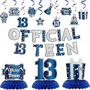 BUoonyer 13th Navy Blue and Silver Official Teen Birthday Banner Party ...