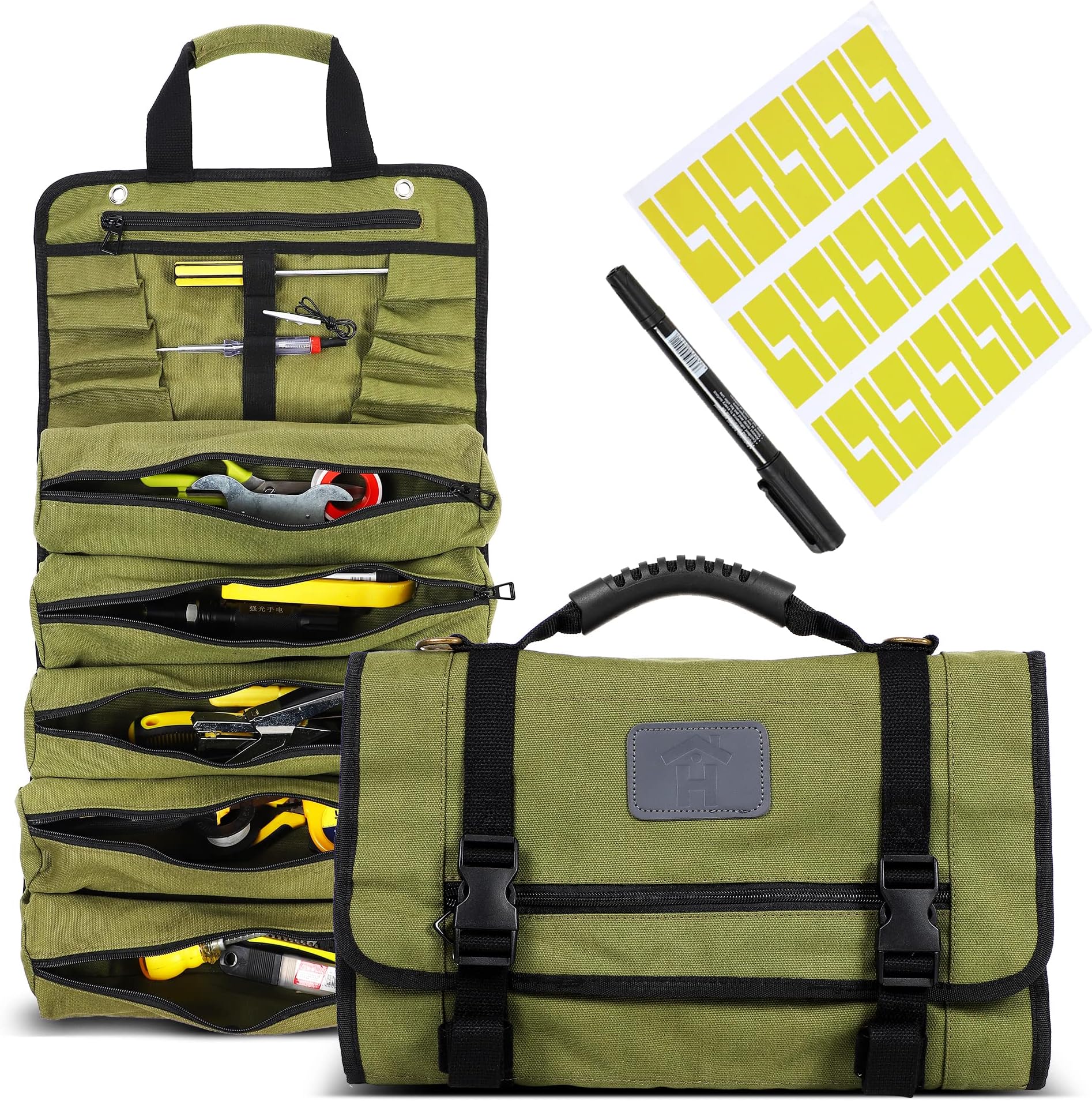 Tool Roll Organizer, Rollup Tools Bag, Canvas Wrench Pouch, 24"x15", 17 ...