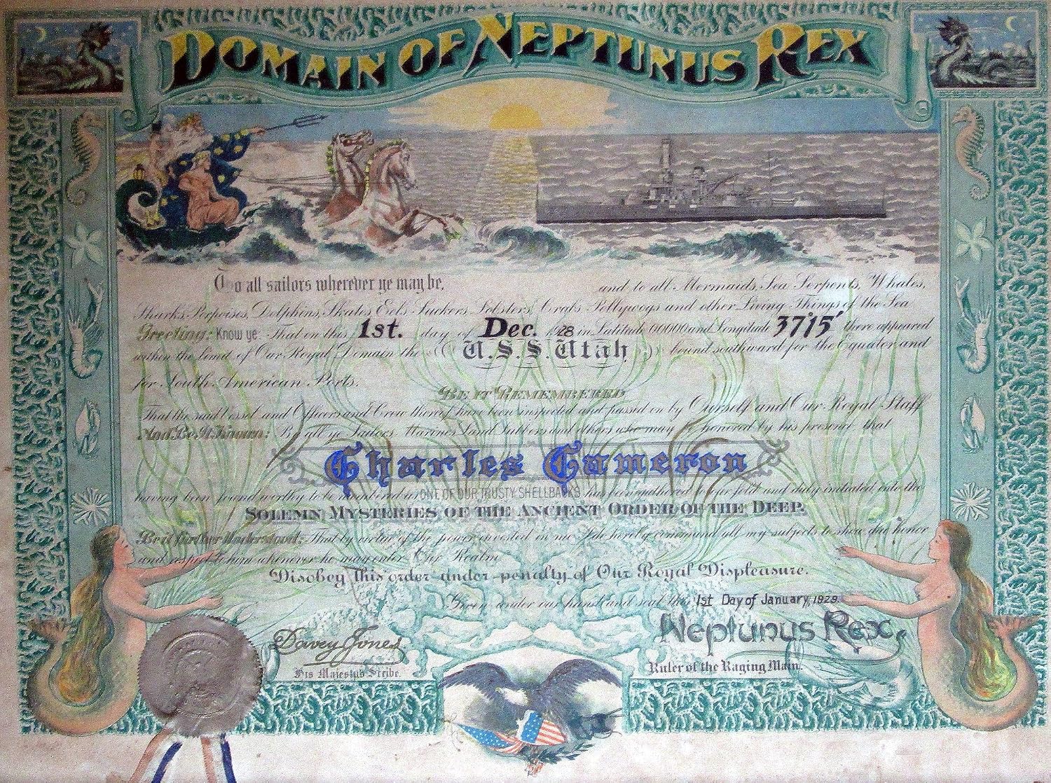 Amazon.com: 12"x18" Poster, Shellback certificate awarded to Charles ...