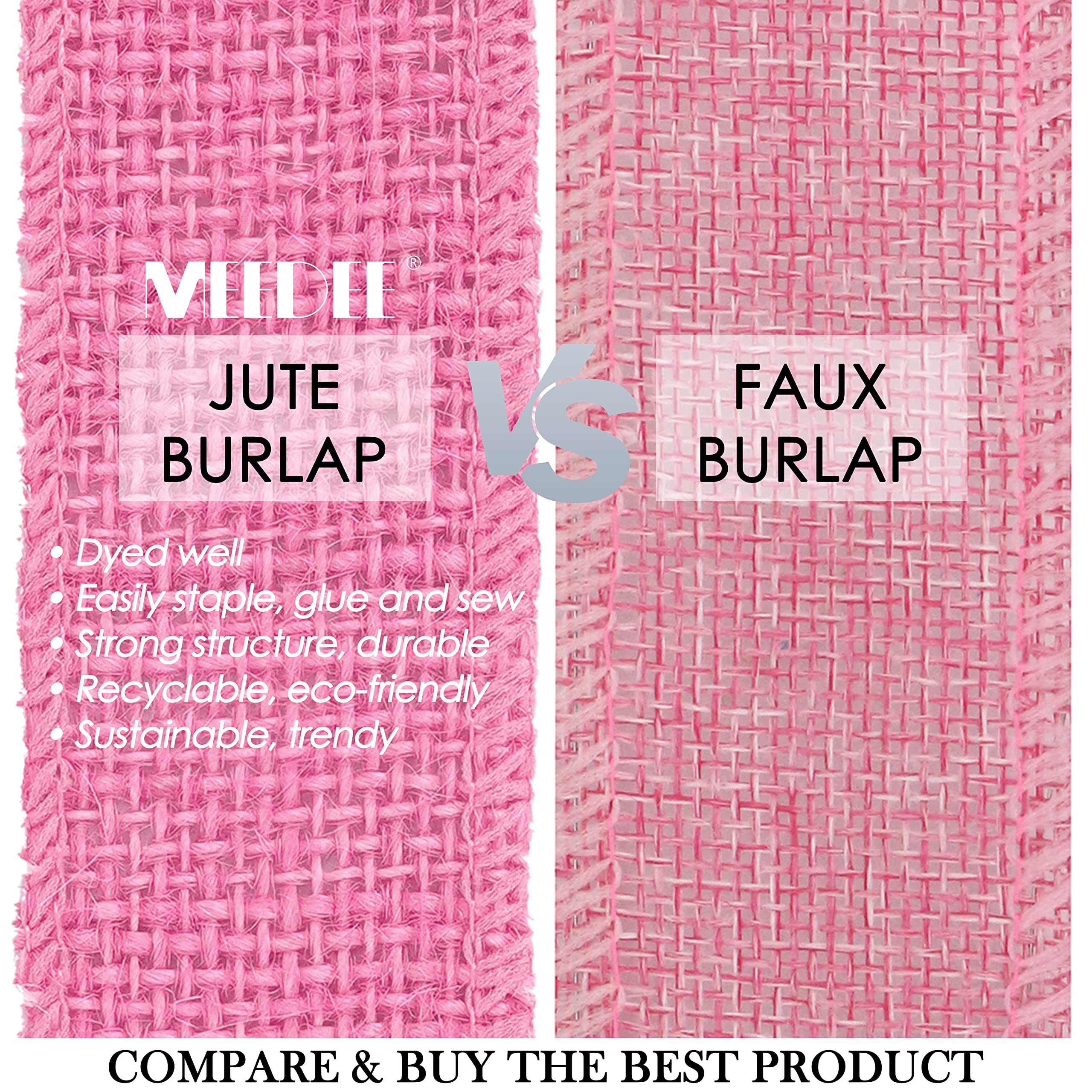 Snapklik.com : MEEDEE Pink Burlap Ribbon Natural Jute Burlap Ribbon ...
