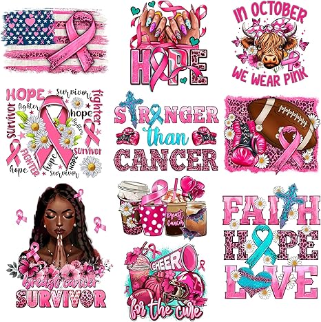 Amazon.com: HTVSTD 10 Sheets Pink Ribbon Iron on Transfers DTF ...