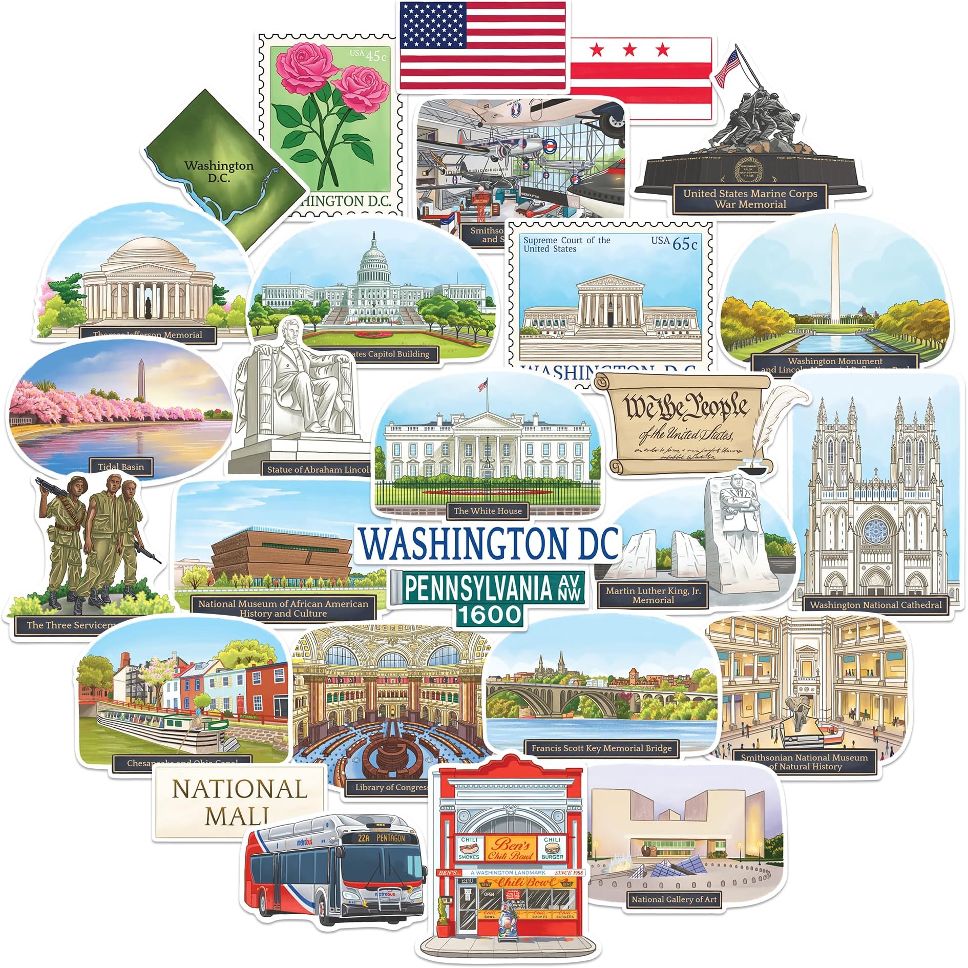 Amazon.com: Navy Peony Monumental Washington DC Travel Stickers (28 pcs ...