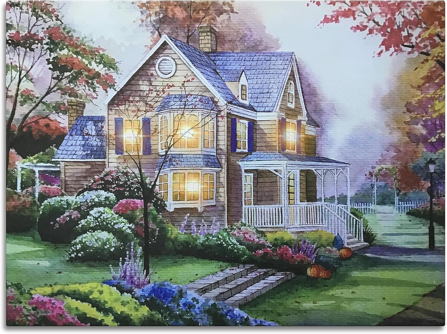 Amazon.com: BANBERRY DESIGNS LED Canvas Print Country Cottage - Battery ...