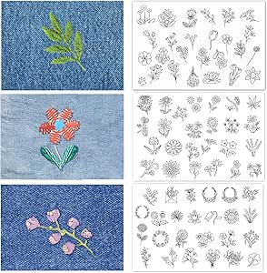 Amazon.com: 75 Pcs Water Soluble Embroidery Patterns, 3 Template Sheet ...