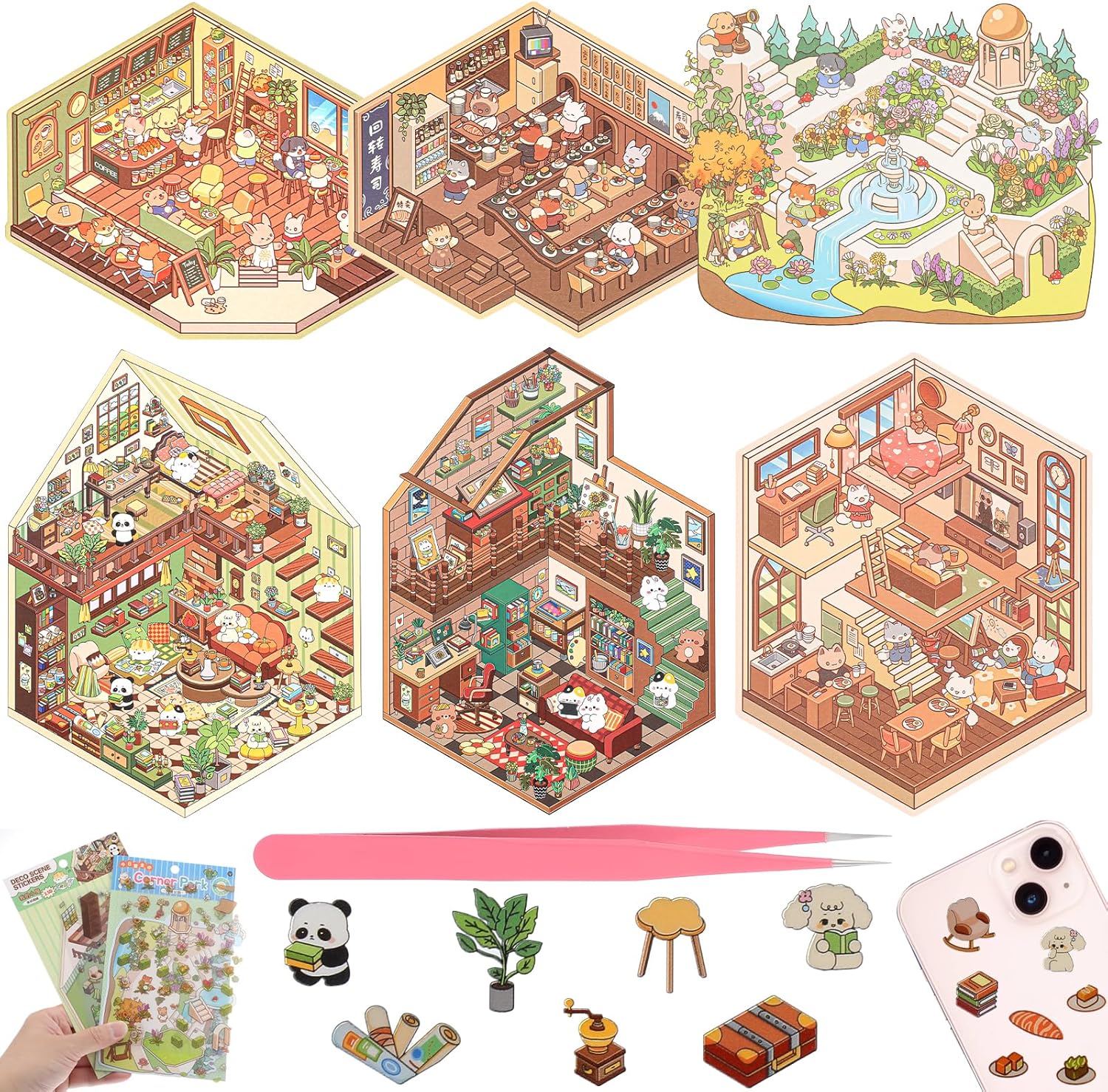 Amazon.com: 6pcs 3D Sticker Scene with Tweezer, Kawaii Stickers for ...