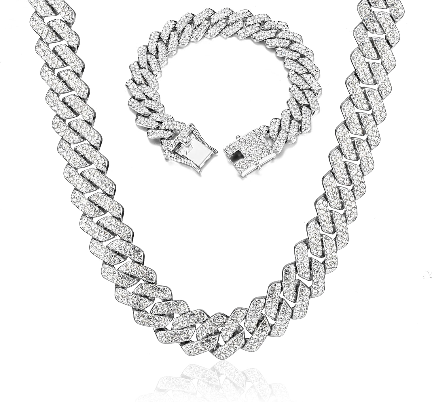 UILZ 2Pcs Cuban Link Bracelet Set for Men Iced Out Miami Cuban Necklace ...