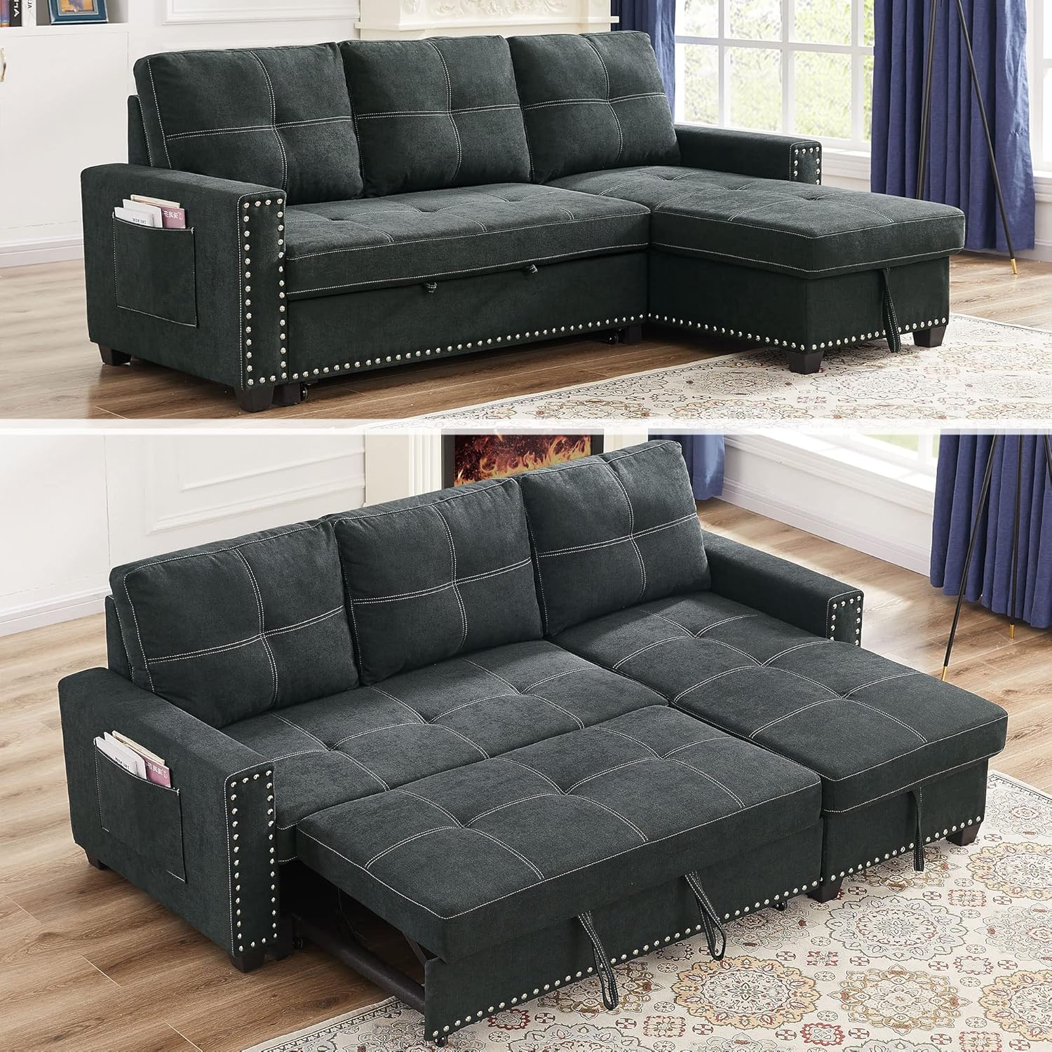 Amazon.com: ERYE 82" L-Shaped Corner Sectional Pull Out Sleeper Bed ...