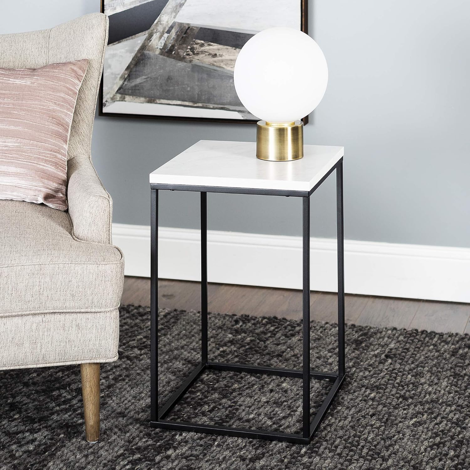 Amazon.com: Square 16 Inch Open Side Table with Faux Marble Top : Home ...