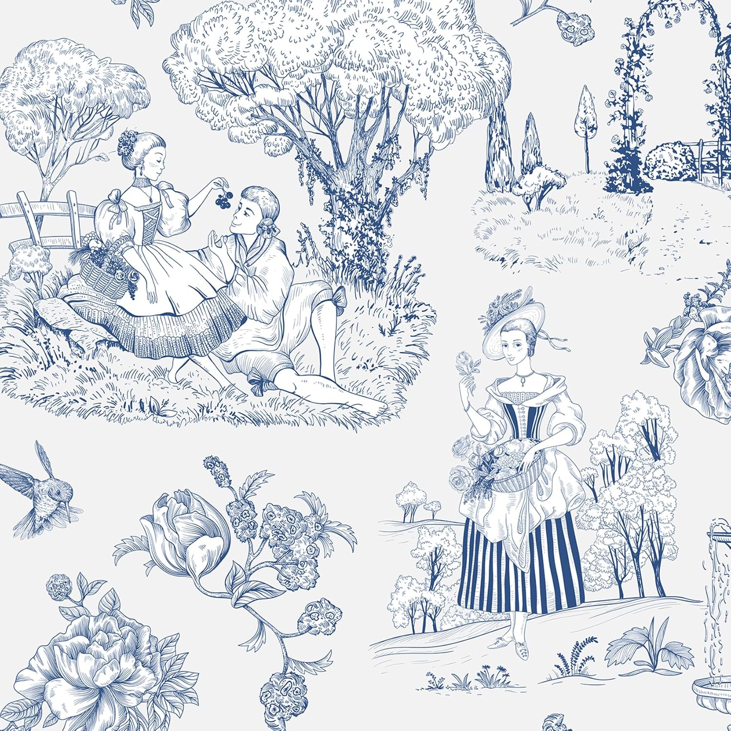Livelynine Blue Toile Wallpaper Peel & Stick Vintage French Country ...