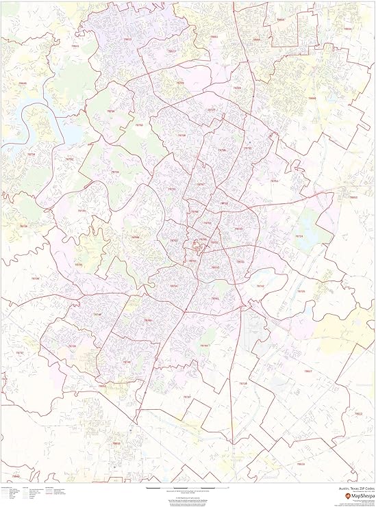 Amazon.com: Austin, Texas Códigos postales - Mapa de pared laminado de ...