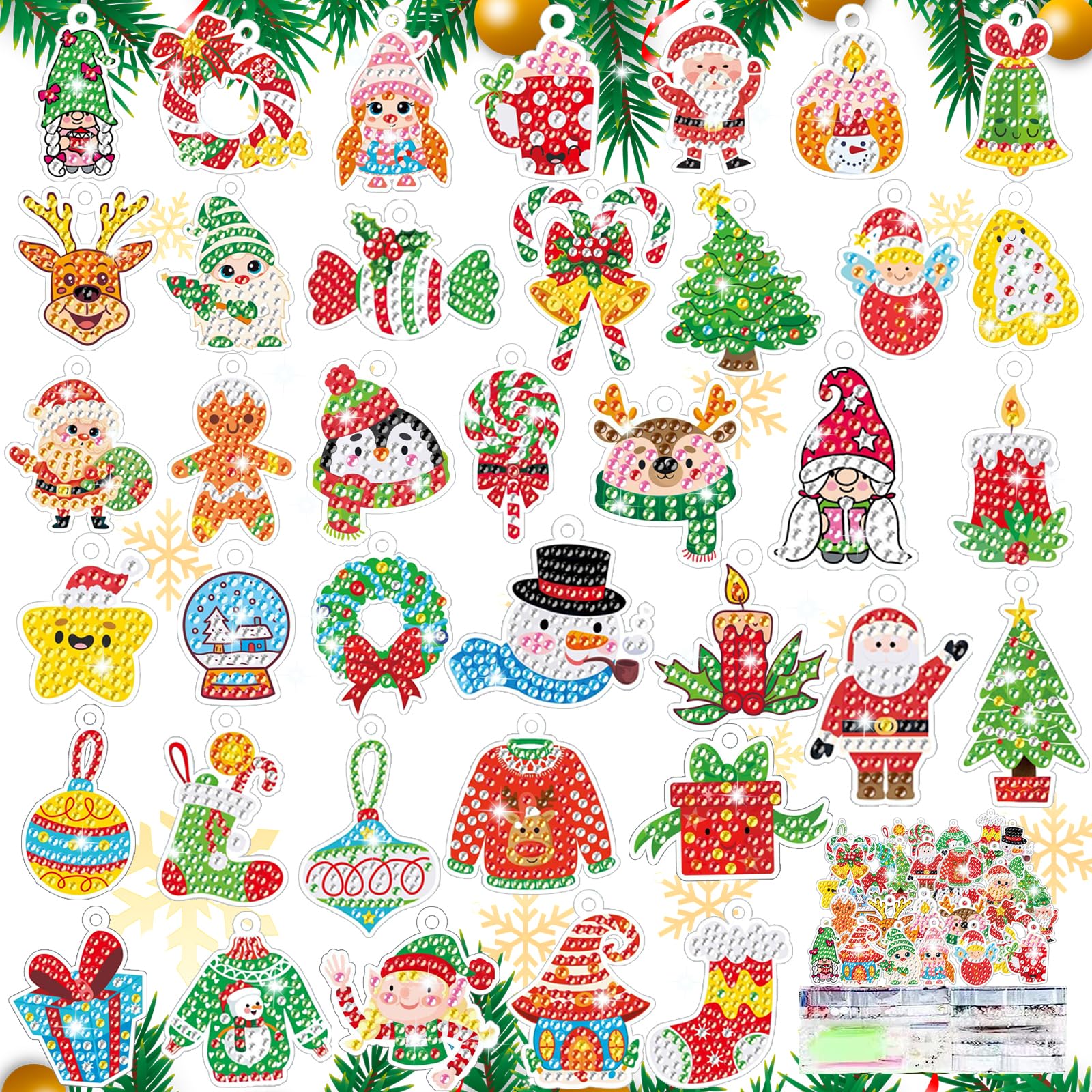 MEIEST 38 PCS Christmas Gem Diamond Painting Gift Tags Kit,5D DIY ...