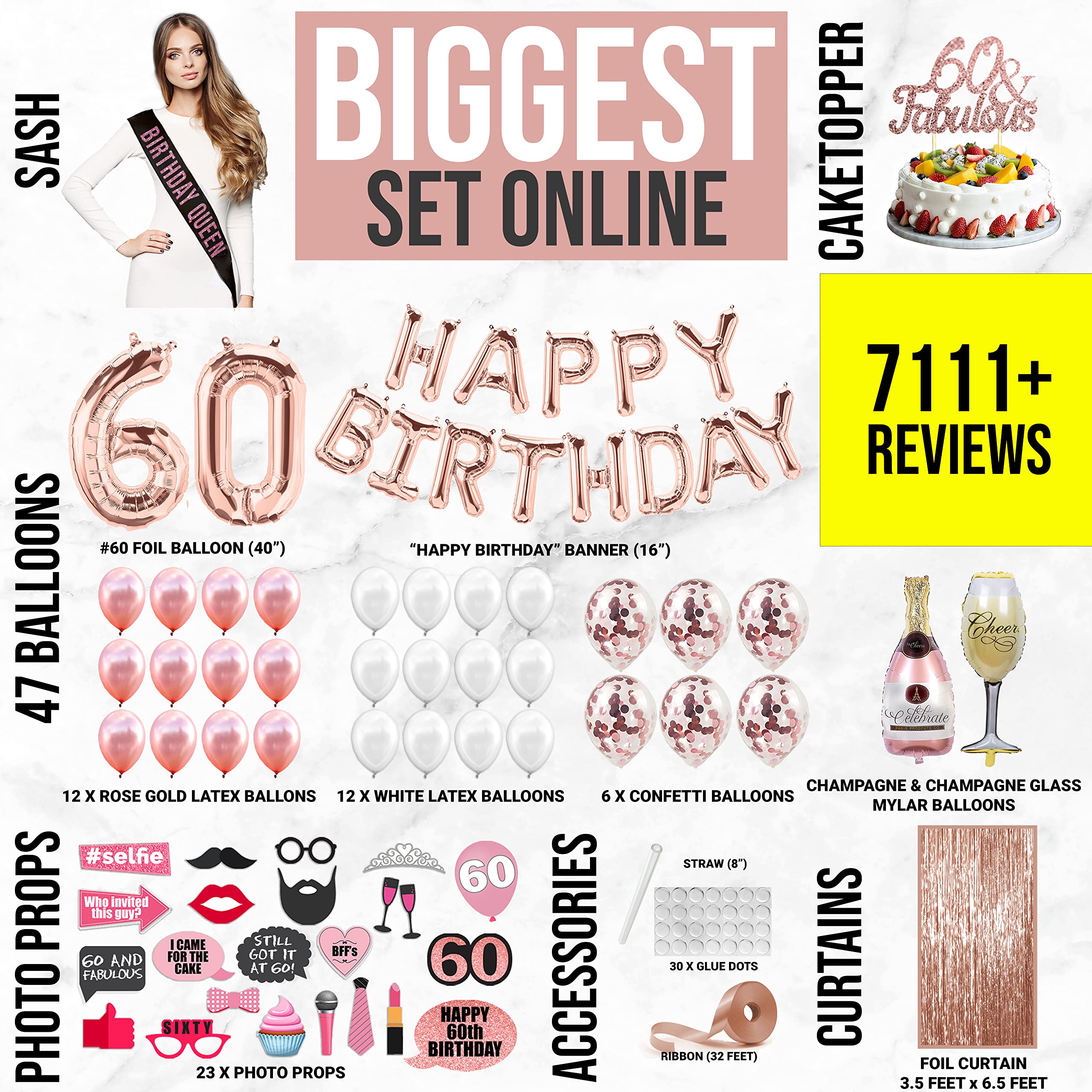 Buy 75 Piece Happy 60th Birthday Decorations For Women Rose Gold Funny 60th Birthday Gifts For buy-75-piece-happy-60th-birthday-decorations-for-women-rose-gold-funny-60th-birthday-gifts-for