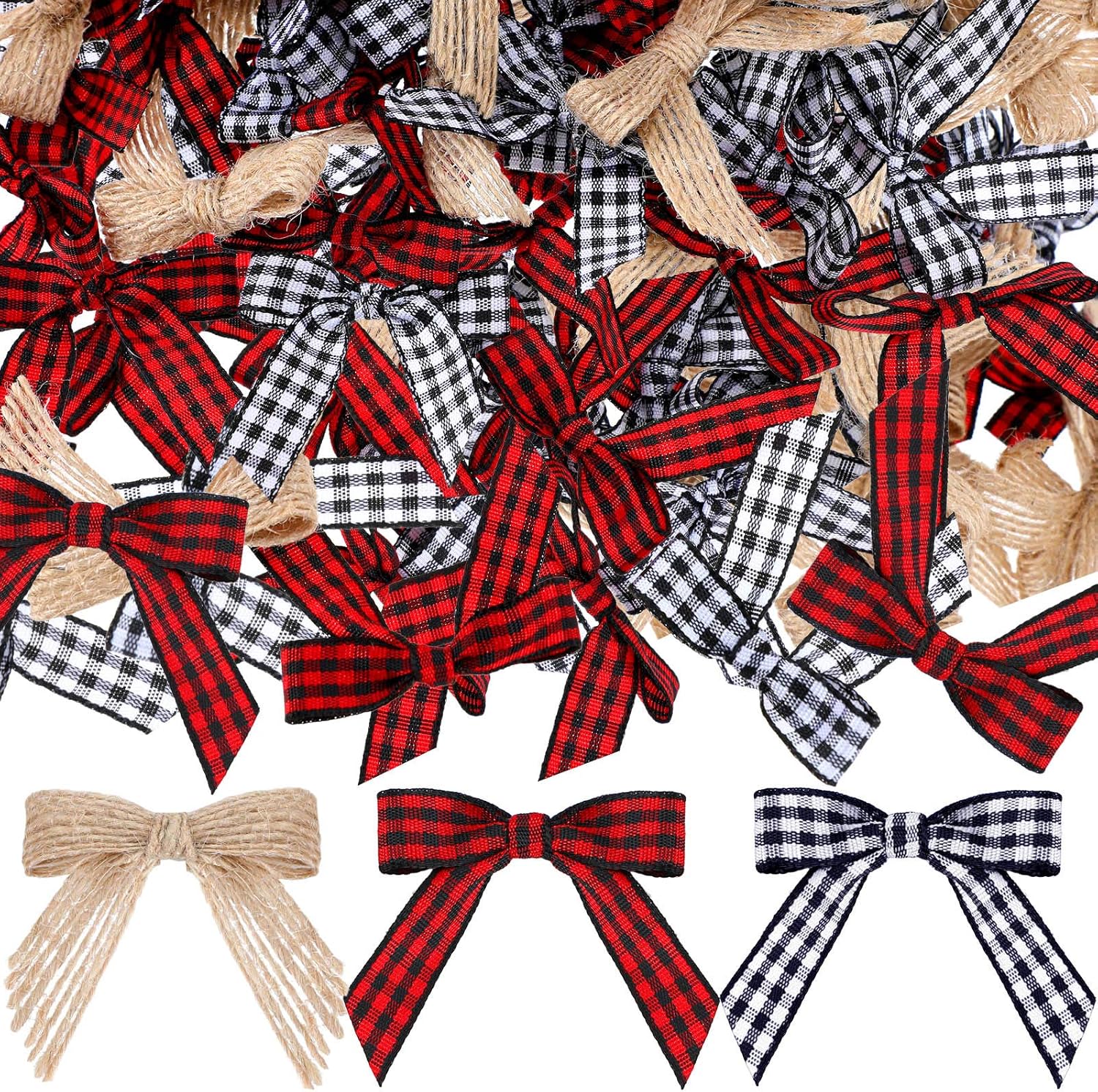 Amazon.com: 60 Mini Bows for Crafts - Small Buffalo Plaid & Checkered ...