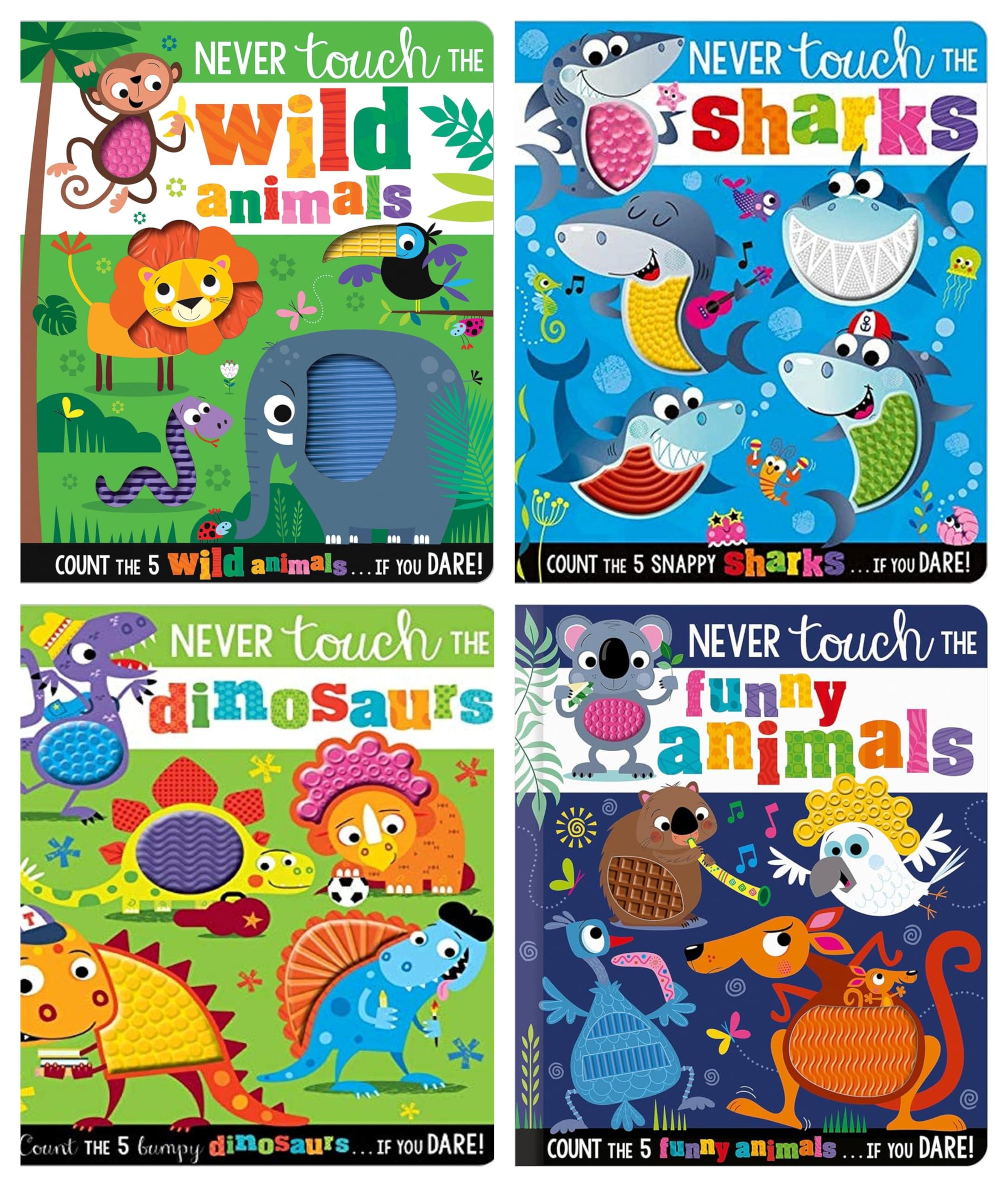 Never Touch The Animals Gift 4 Books Collection Set (Wild Animals, Sharks, Dinosaurs, Funny ...