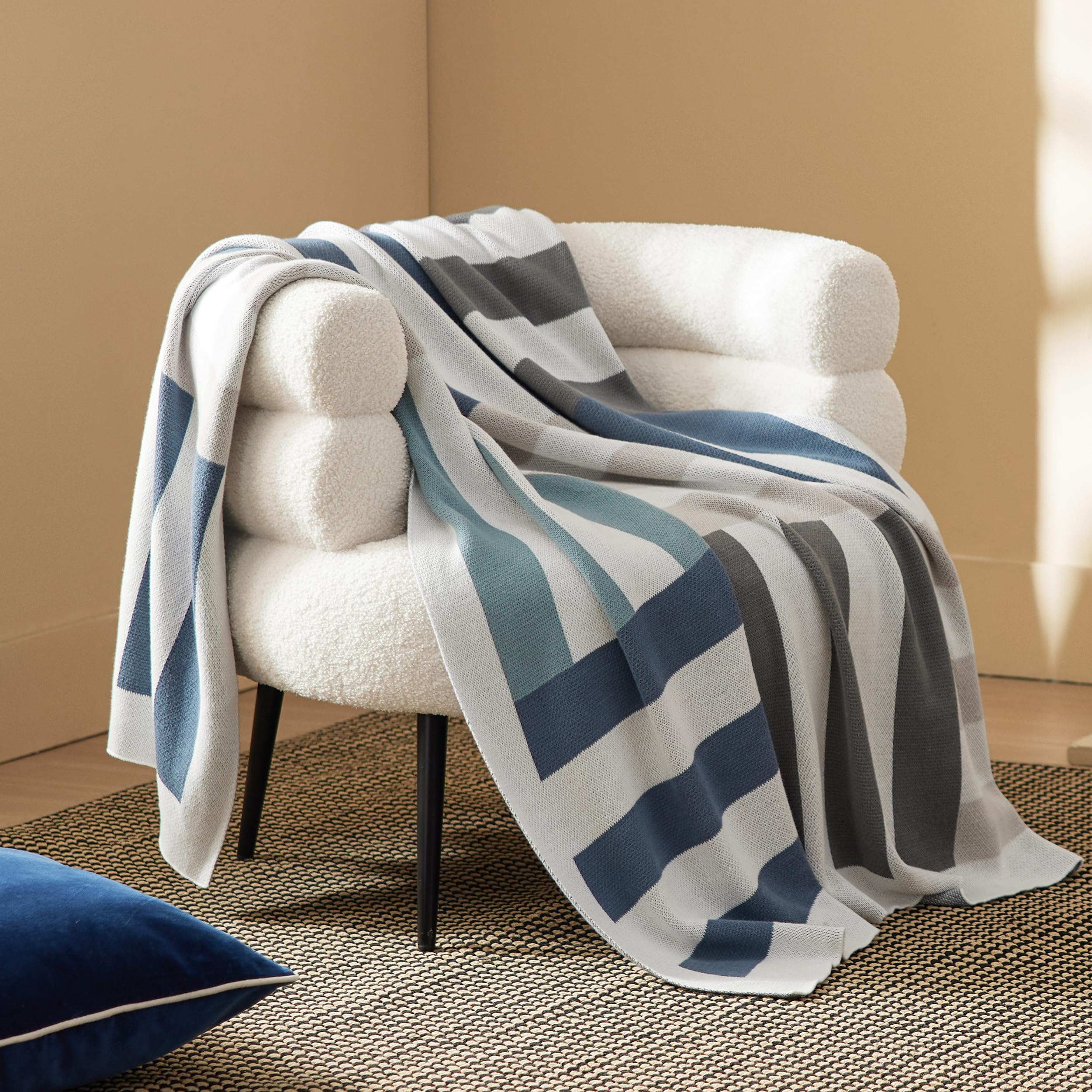 Amazon.com: Double Stitch 100% Cotton Throw Blanket - Soft Knit Throw ...