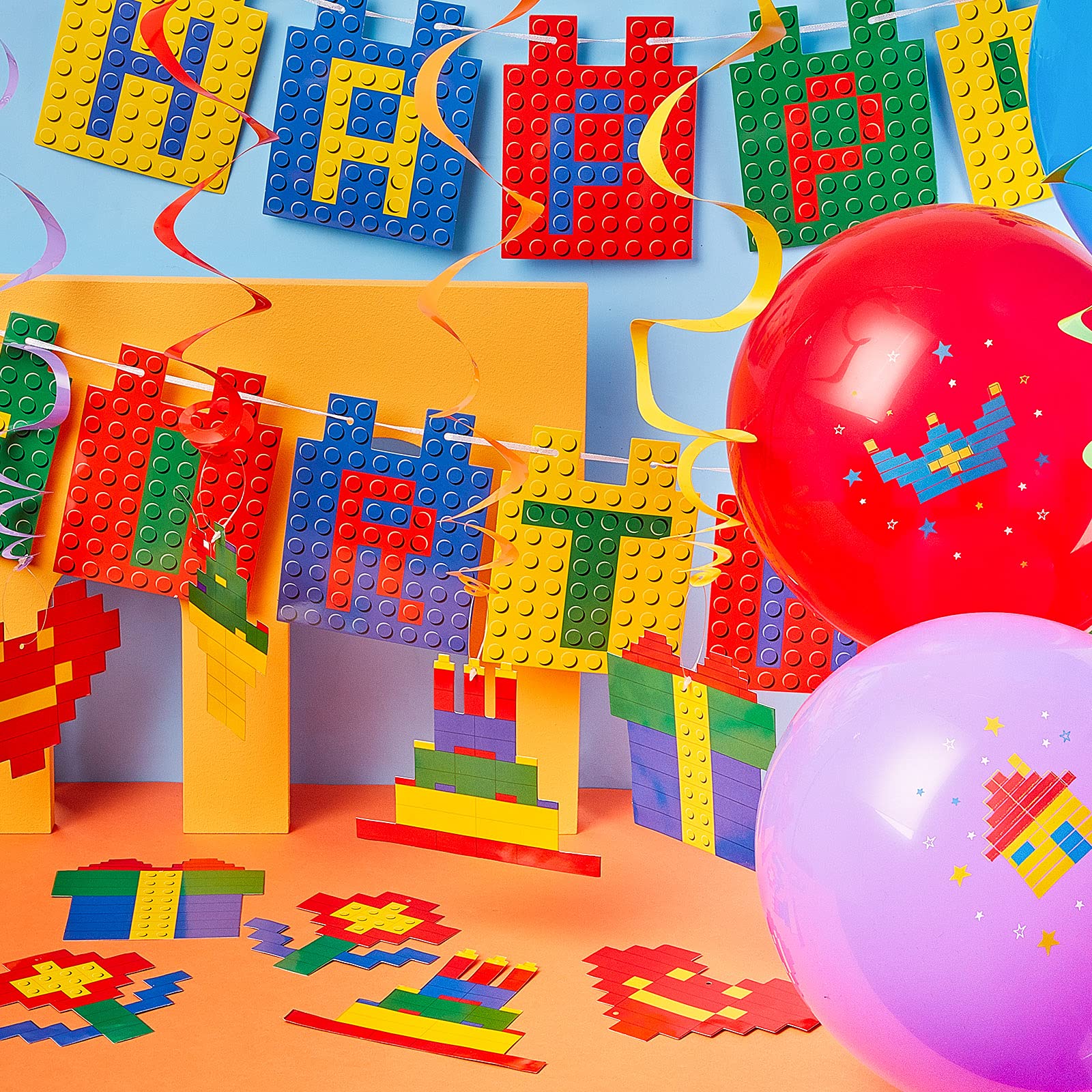 61 Pcs Building Block Party Decorations Building Block Birthday Banner ...
