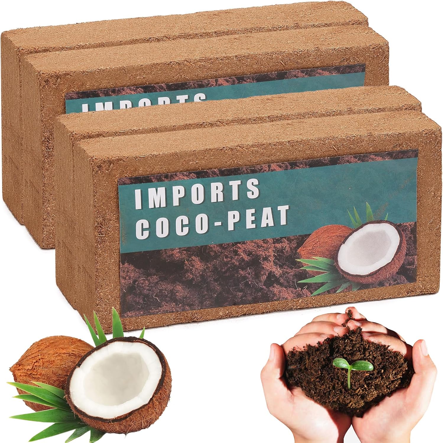 Coco Coir Brick for Plants, 4 Pcs 100% Organic Compressed Coconut Fiber ...