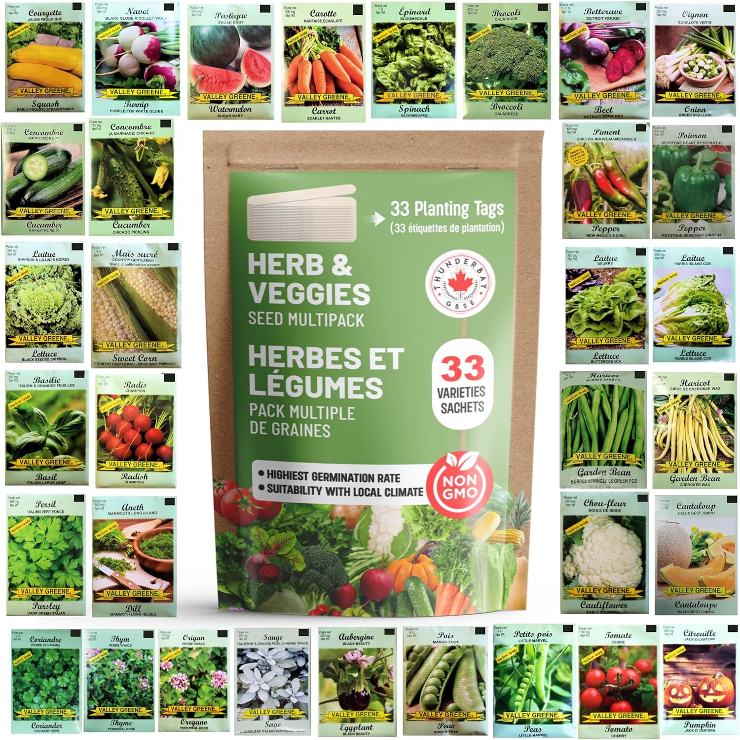 THUNDERBAY-GBSE Vegetable & Herb Seed Variety Pack of 33 Heirloom ...