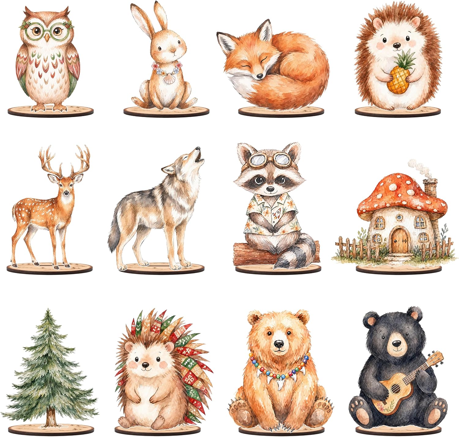 Amazon.com: 12Pcs Woodland Baby Shower Decorations, Animals Wood ...