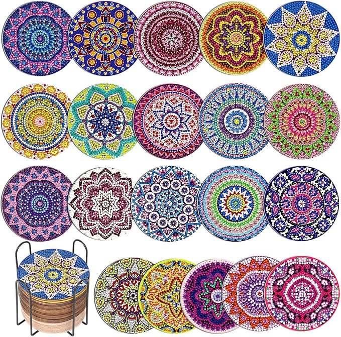 Amazon.com: Caffox 20 Pieces Diamond Art Painting Coasters Kit with ...