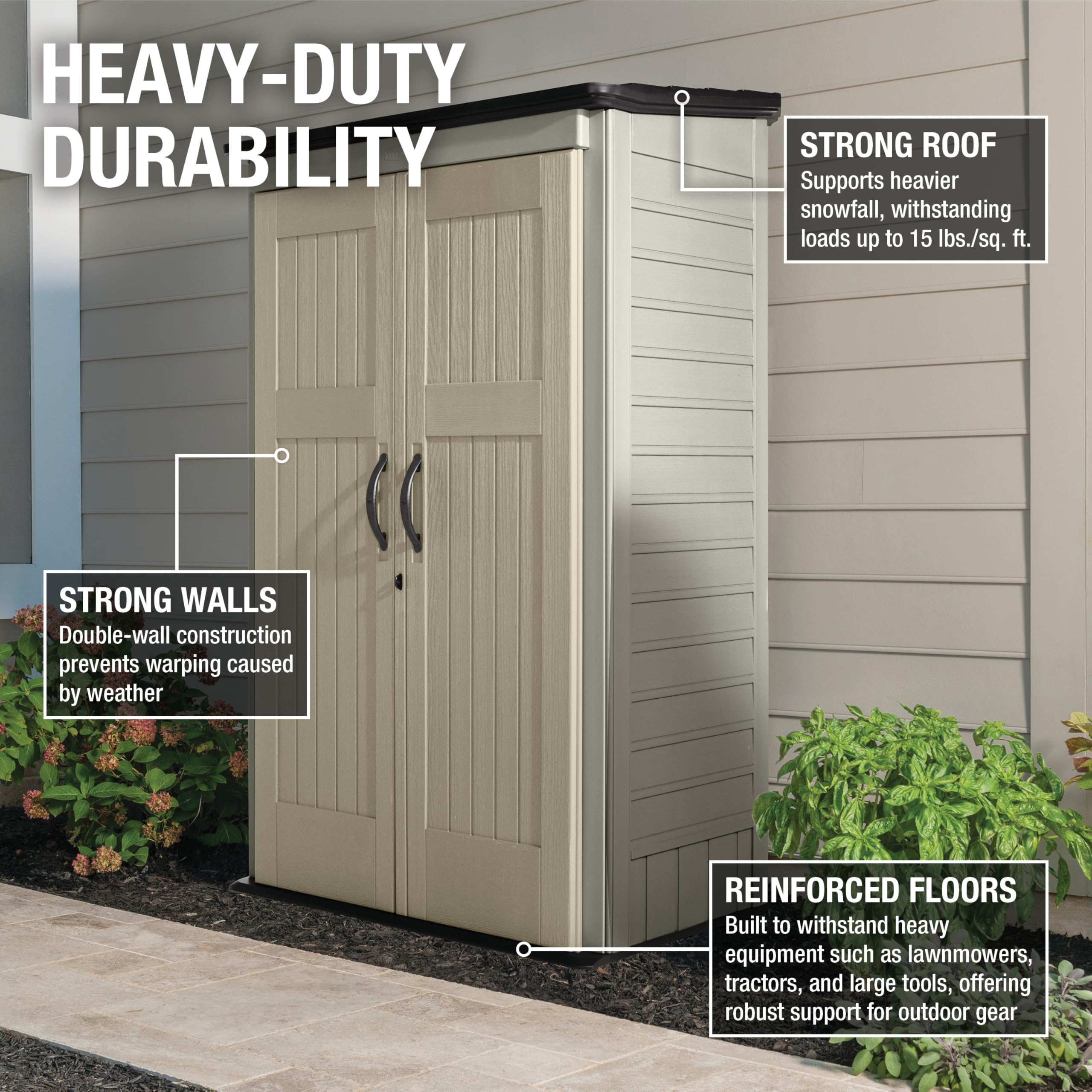 Rubbermaid Large Vertical Resin Storage Shed 2 Door W Rubbermaid