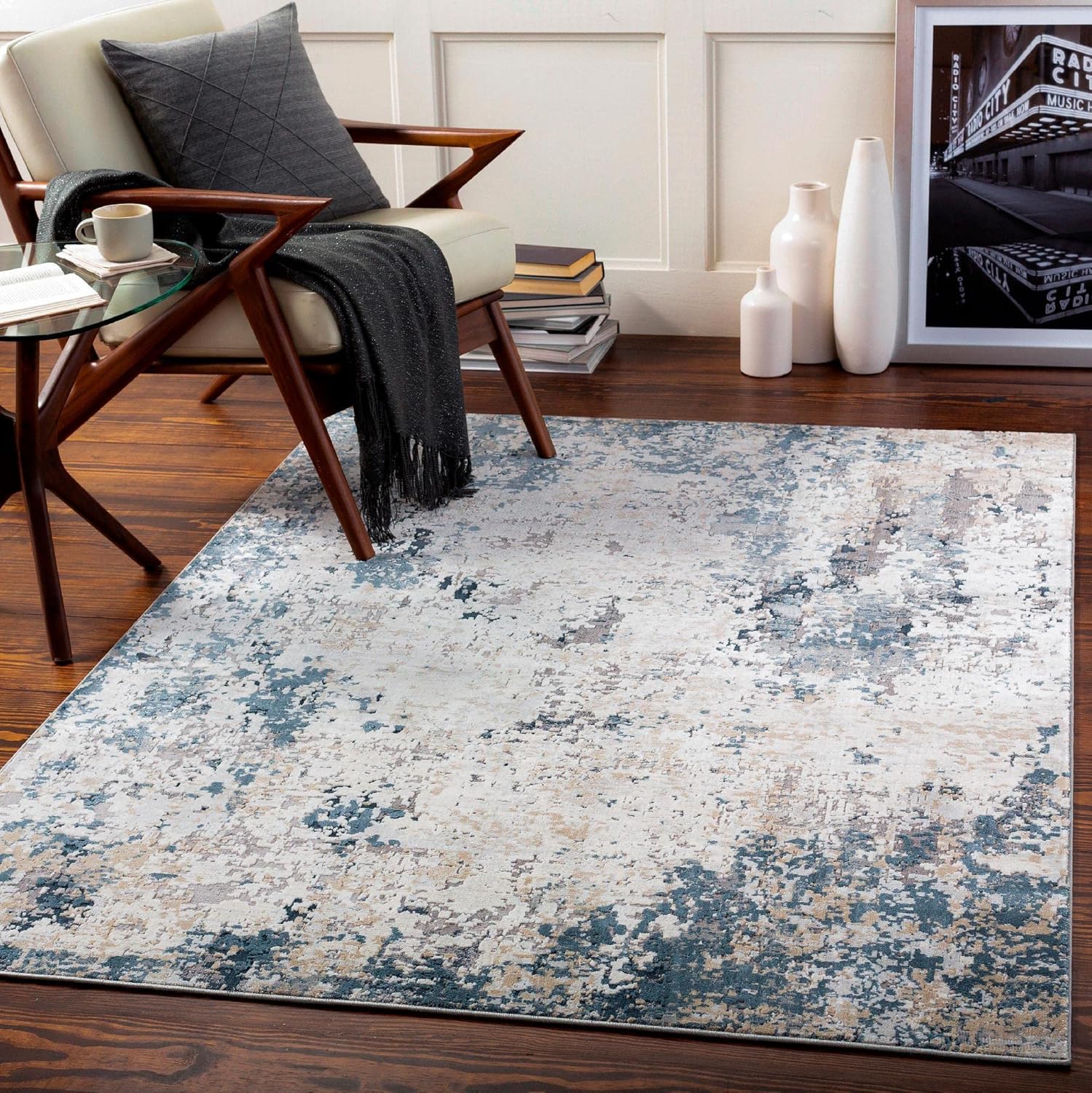 Amazon.com: Mark&Day Area Rugs, 10x14 Vloeieind Modern Navy Blue Marble ...