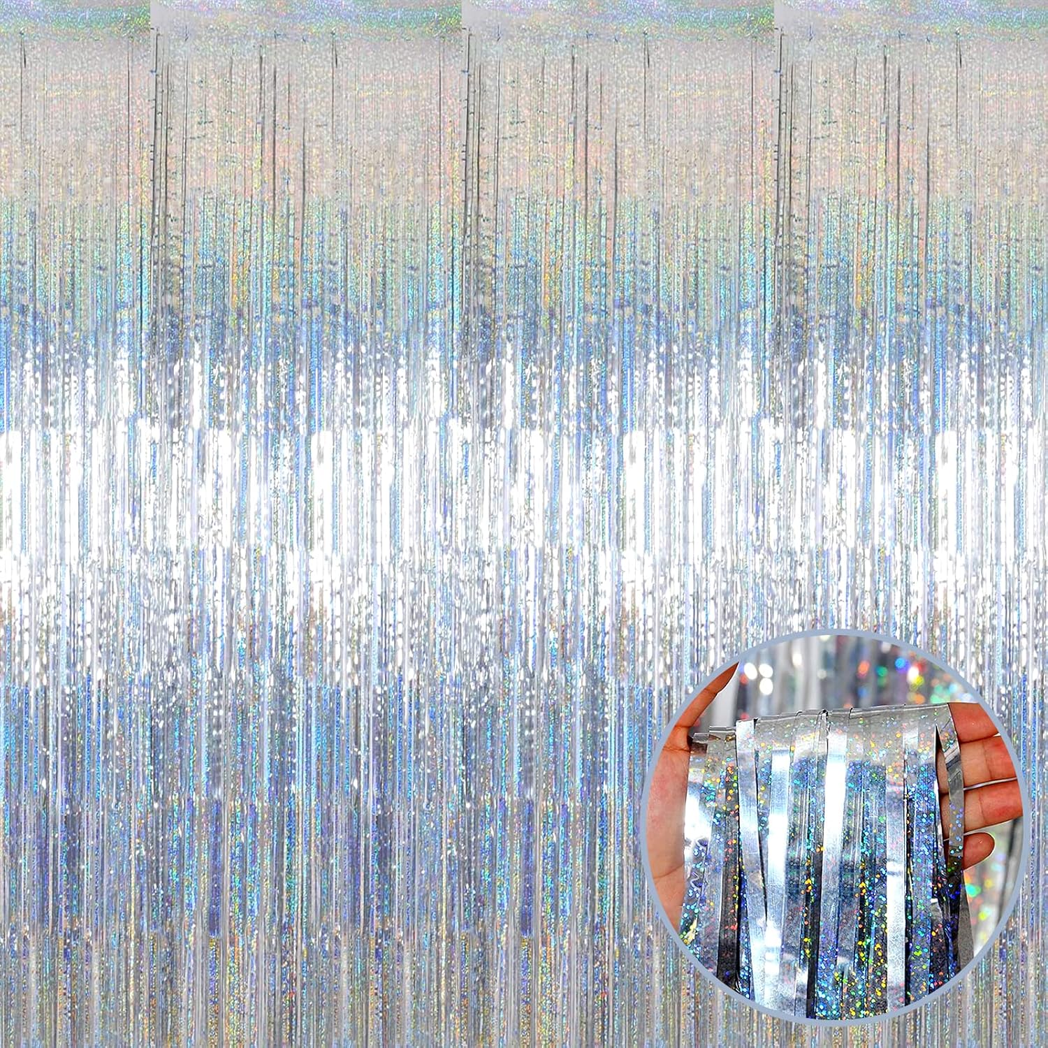 Amazon.com : 4 Pack Silver Tinsel Foil Fringe Curtain Backdrop, 3.28Ft ...