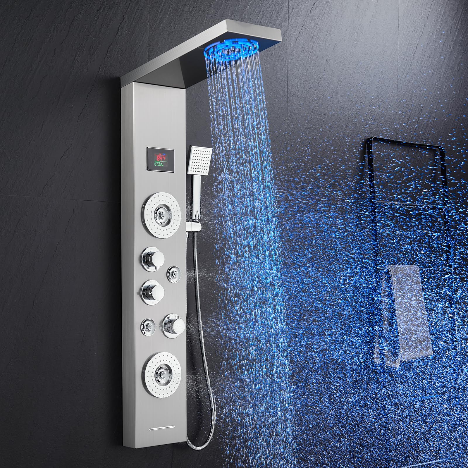 ROVATE LED Shower Panel Tower System with Rainfall and Mist Shower Head ...