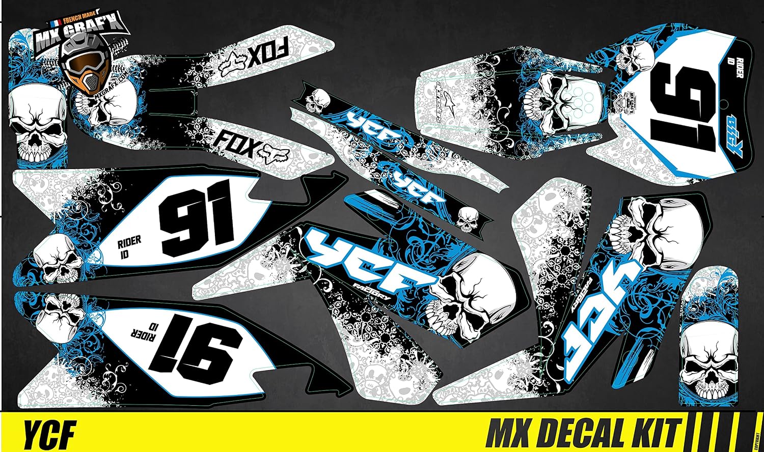 Kit Déco Moto/MX Decal Kit compatible YCF - Blue Skull : Amazon.fr ...