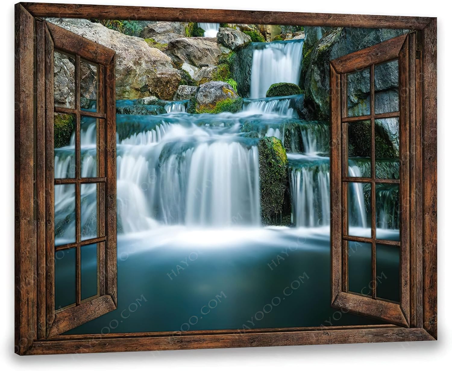 Amazon.com: Brown Faux Window Canvas Fresh Waterfall Scene Wall Art For ...