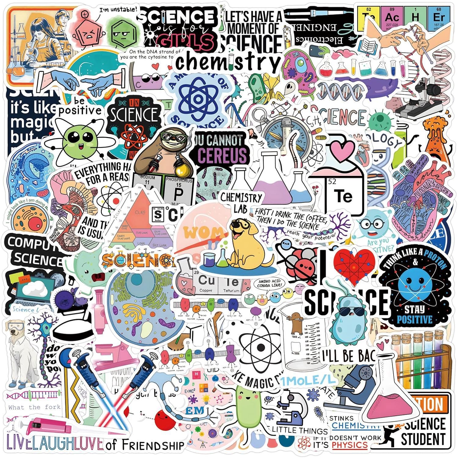 Amazon.com: 110PCS Funny Biology Stickers Cartoon Sciences Stickers for ...