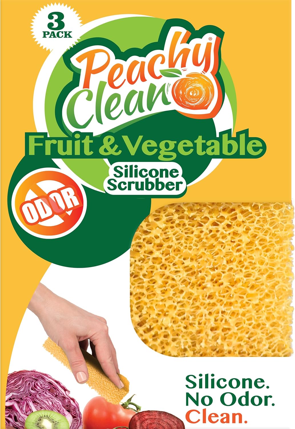 Amazon.com: Peachy Clean Silicone Scrubber (Qty 3) - Fruit & Vegetable ...