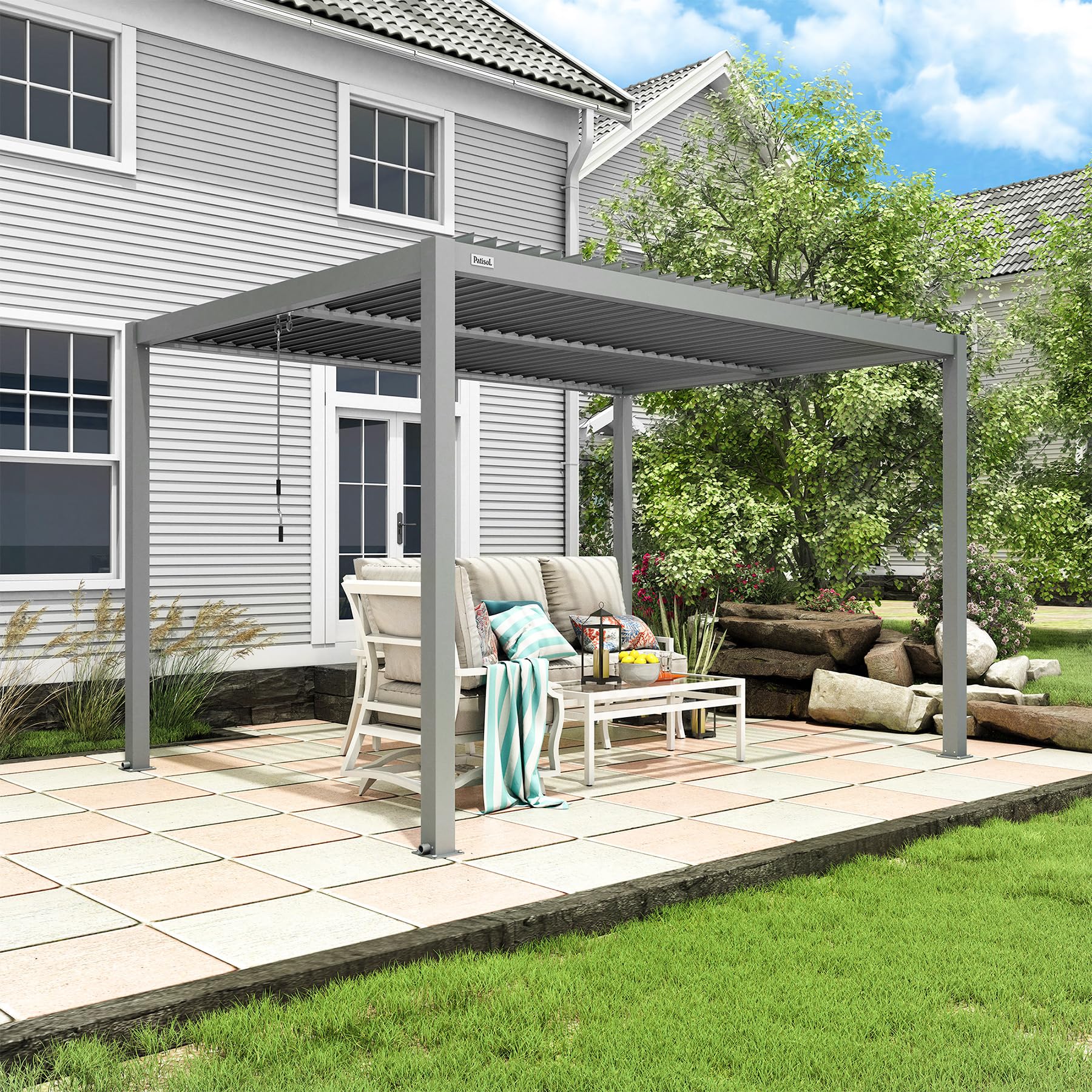 Amazon.com: PATISOL Louvered Pergola 10'x13' Full Aluminum Patio ...
