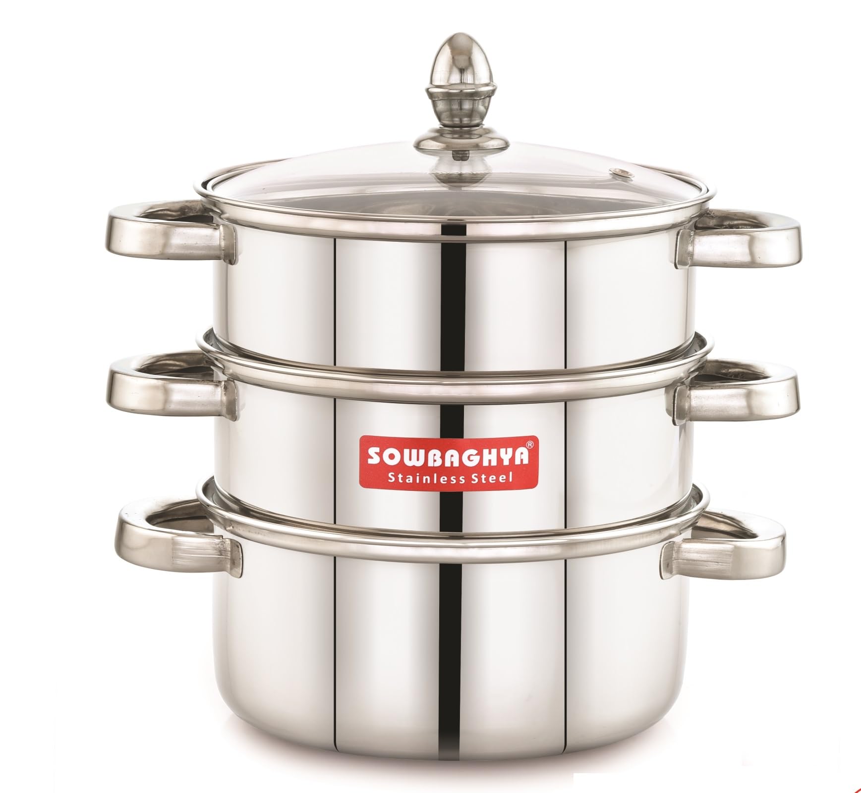 Sowbaghya Stainless Steel 3 Tier Induction Bottom Steamer/Modak/Momo ...