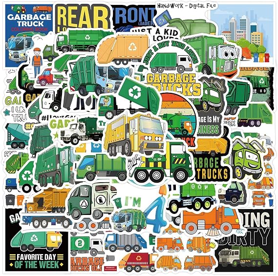 Amazon.com: 60 Pcs Garbage Truck Stickers Decals for Kids Boys Girls ...