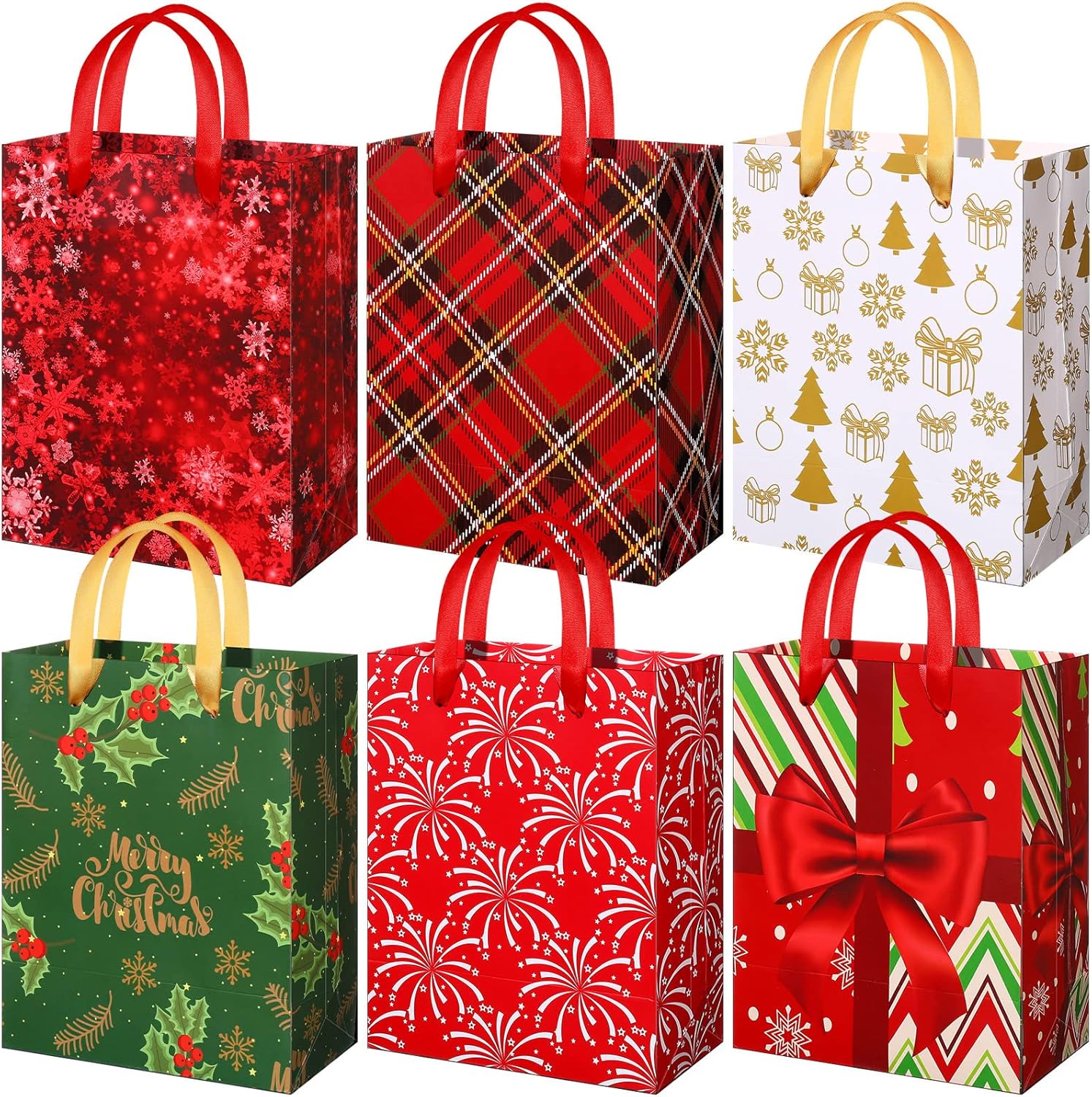 Amazon.com: Hillban 12 Pcs Christmas Medium Gift Bags with Ribbon ...