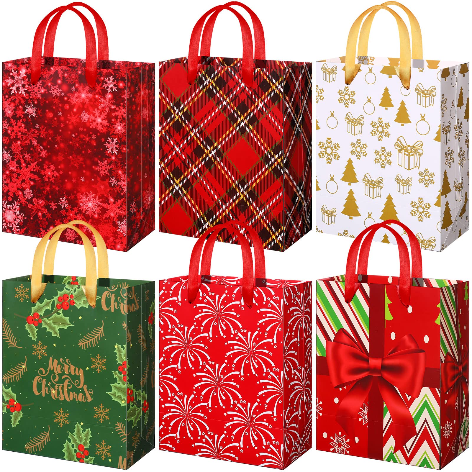 Amazon.com: Hillban 12 Pcs Christmas Medium Gift Bags with Ribbon ...