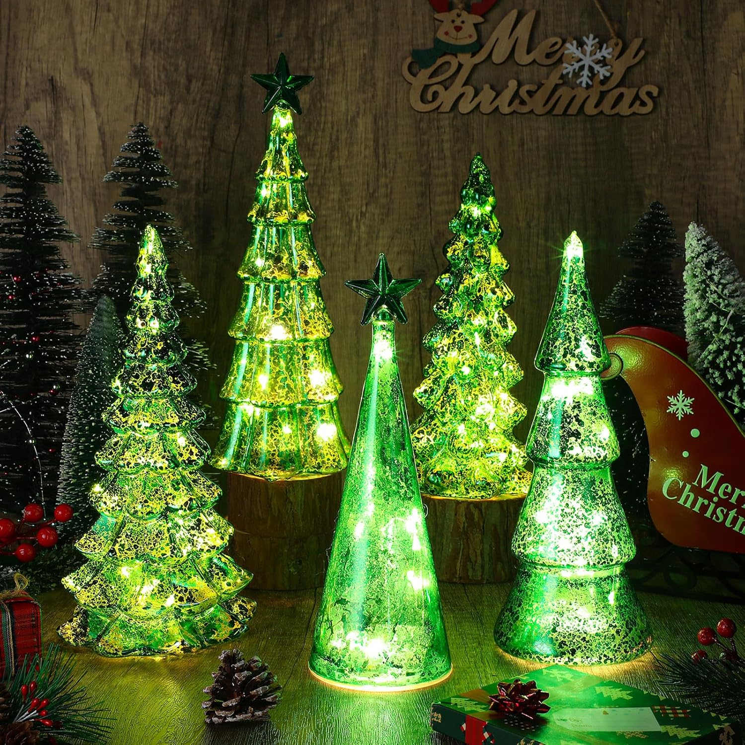 Amazon.com: Soaoo 5 Pcs Mercury Glass Christmas Tree with LED Lights 10 ...