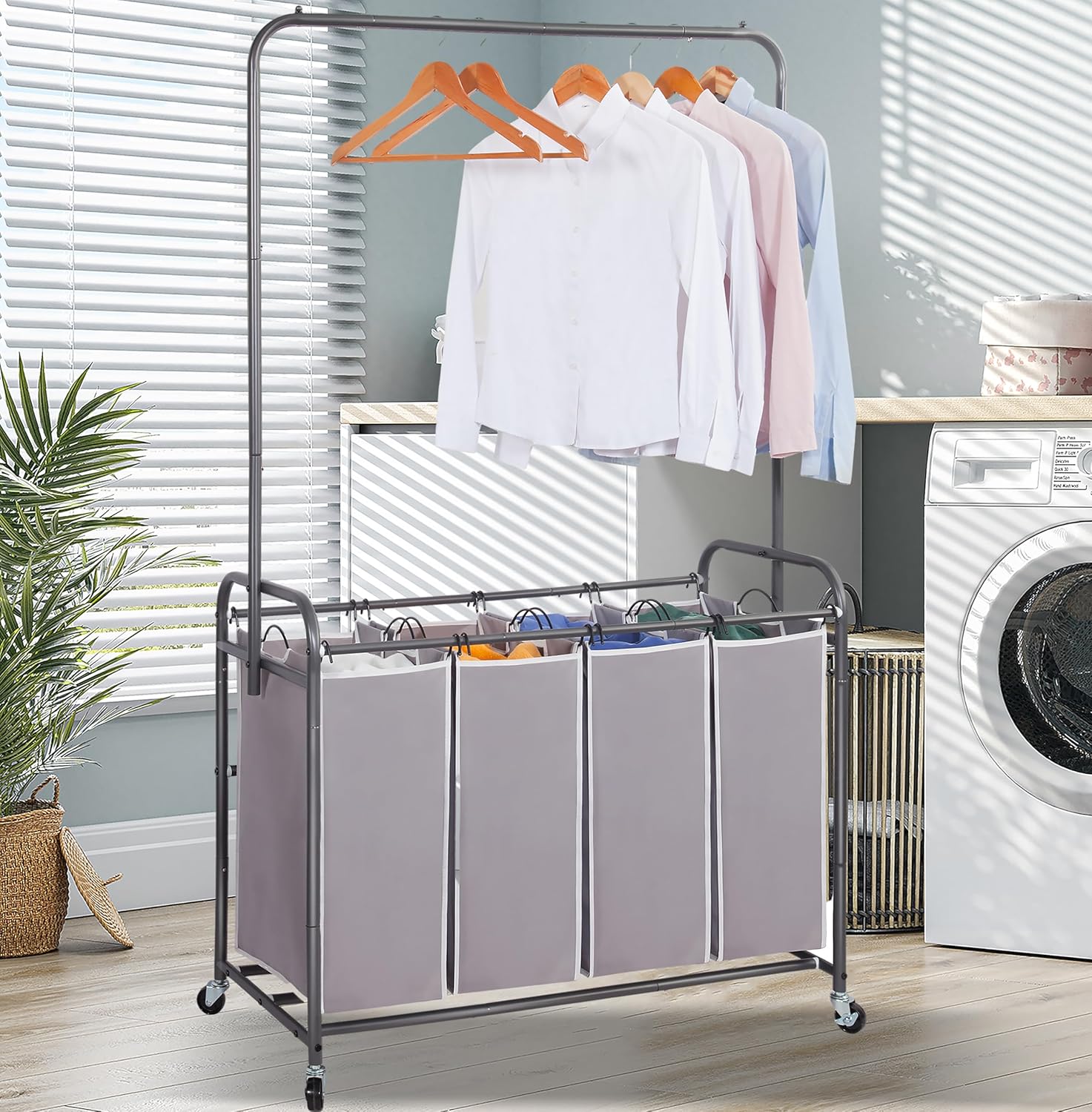 Amazon.com: Laundry Sorter 4 Section with hanging bar, 4-Bag Heavy Duty ...