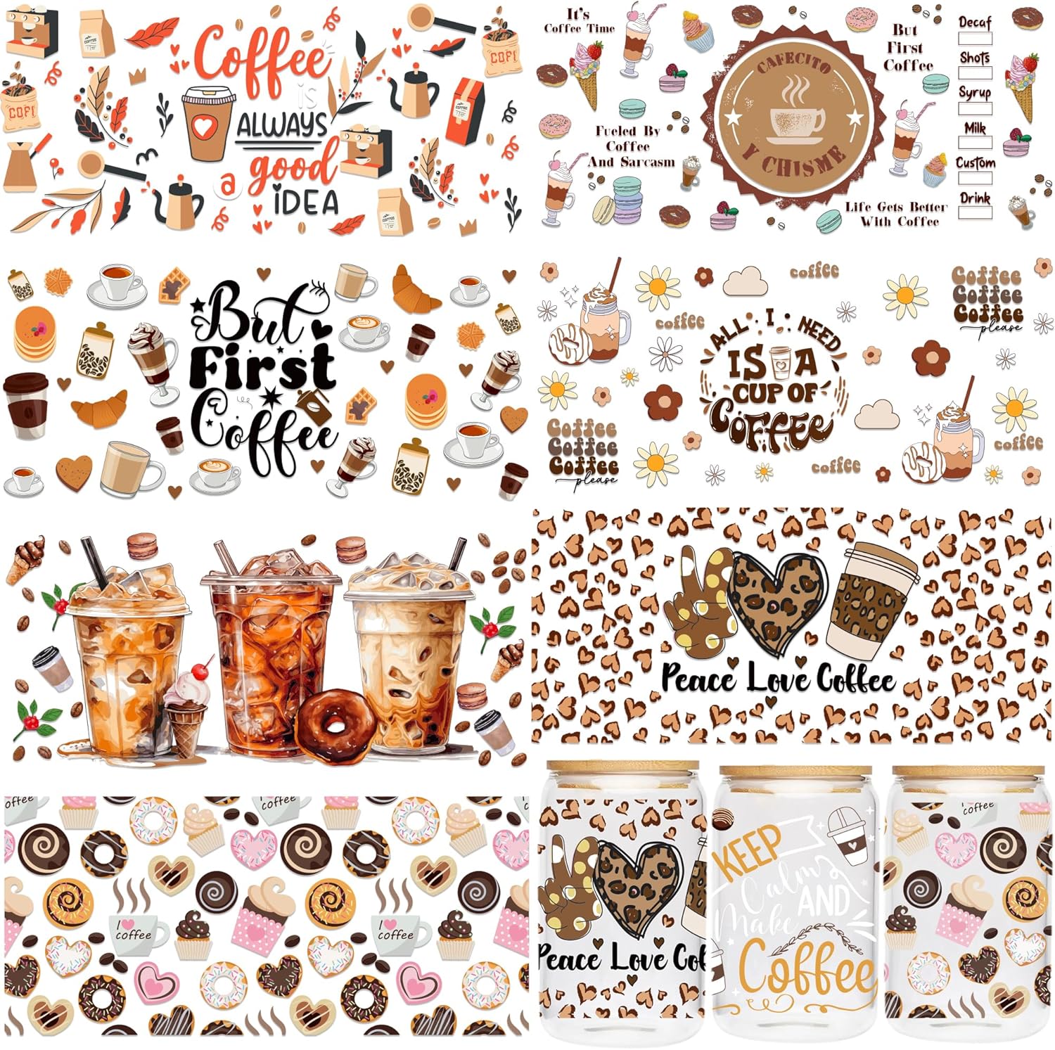 Amazon.com: UV DTF Cup Wraps Transfer - 8 Sheets Coffee UV DTF Transfer ...