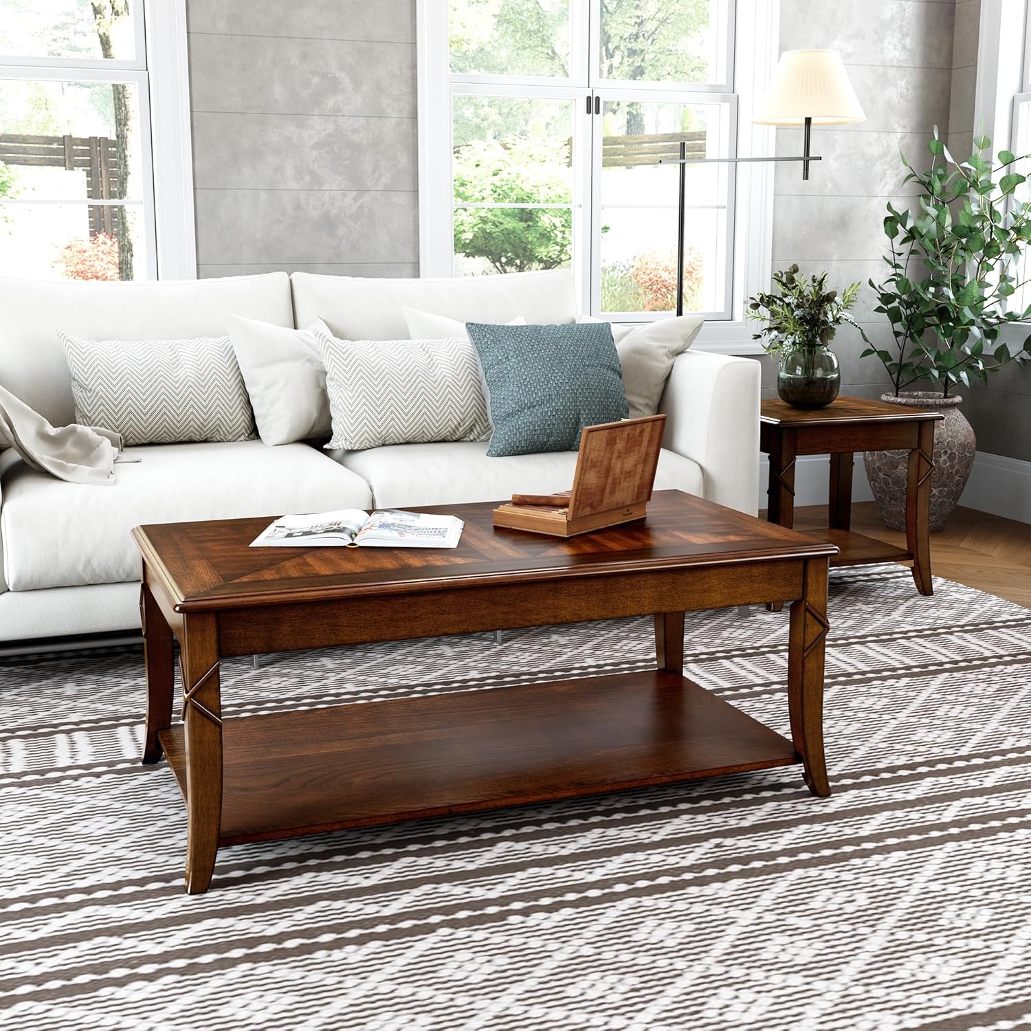 Amazon.com: Mid-Century Modern Living Room Coffee Table Set, 2-Piece ...