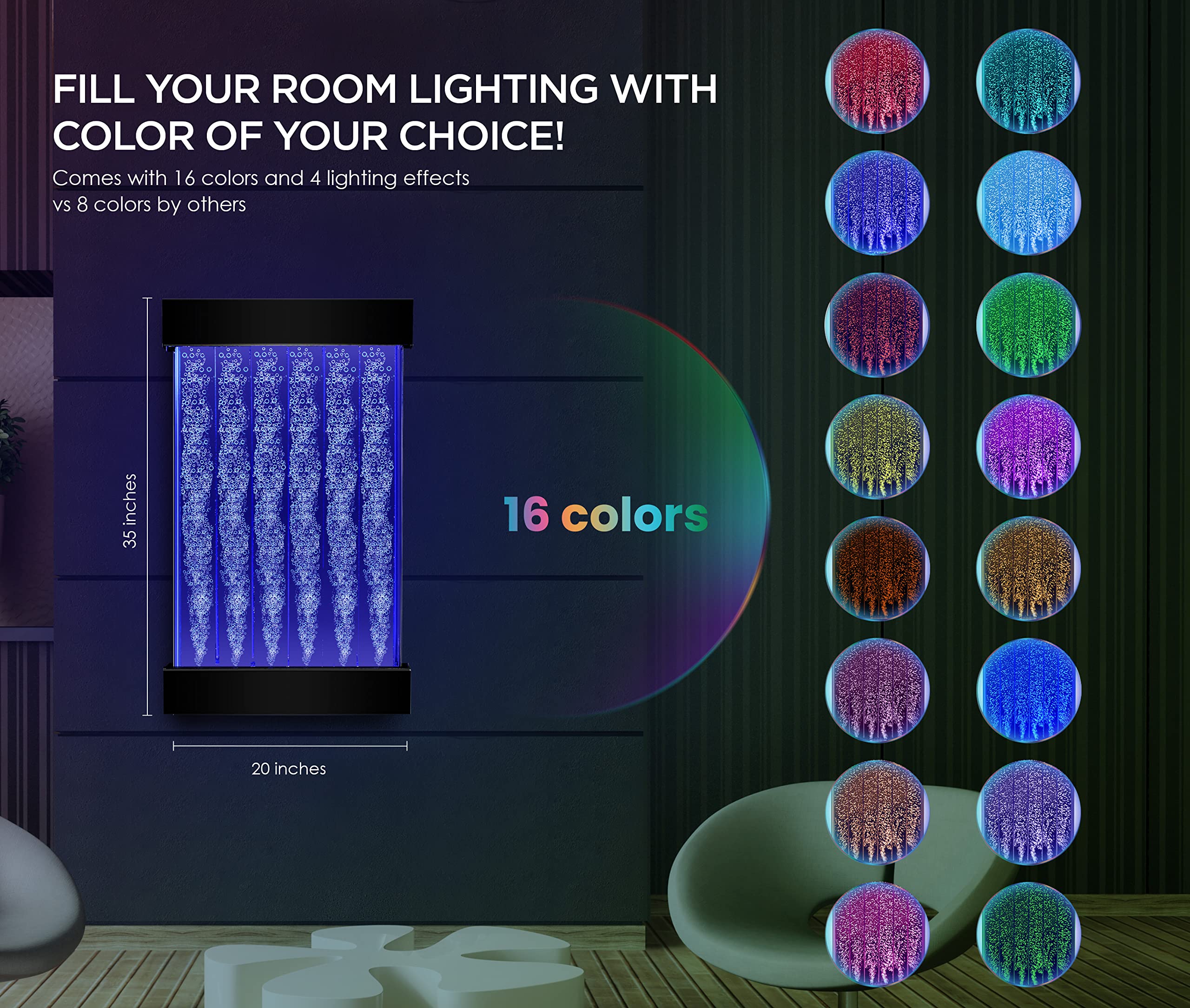 Sensory Wall Bubble Wall Bubble Tube Sensory Wall Panel for Autism with Remote 16 Color LED ...