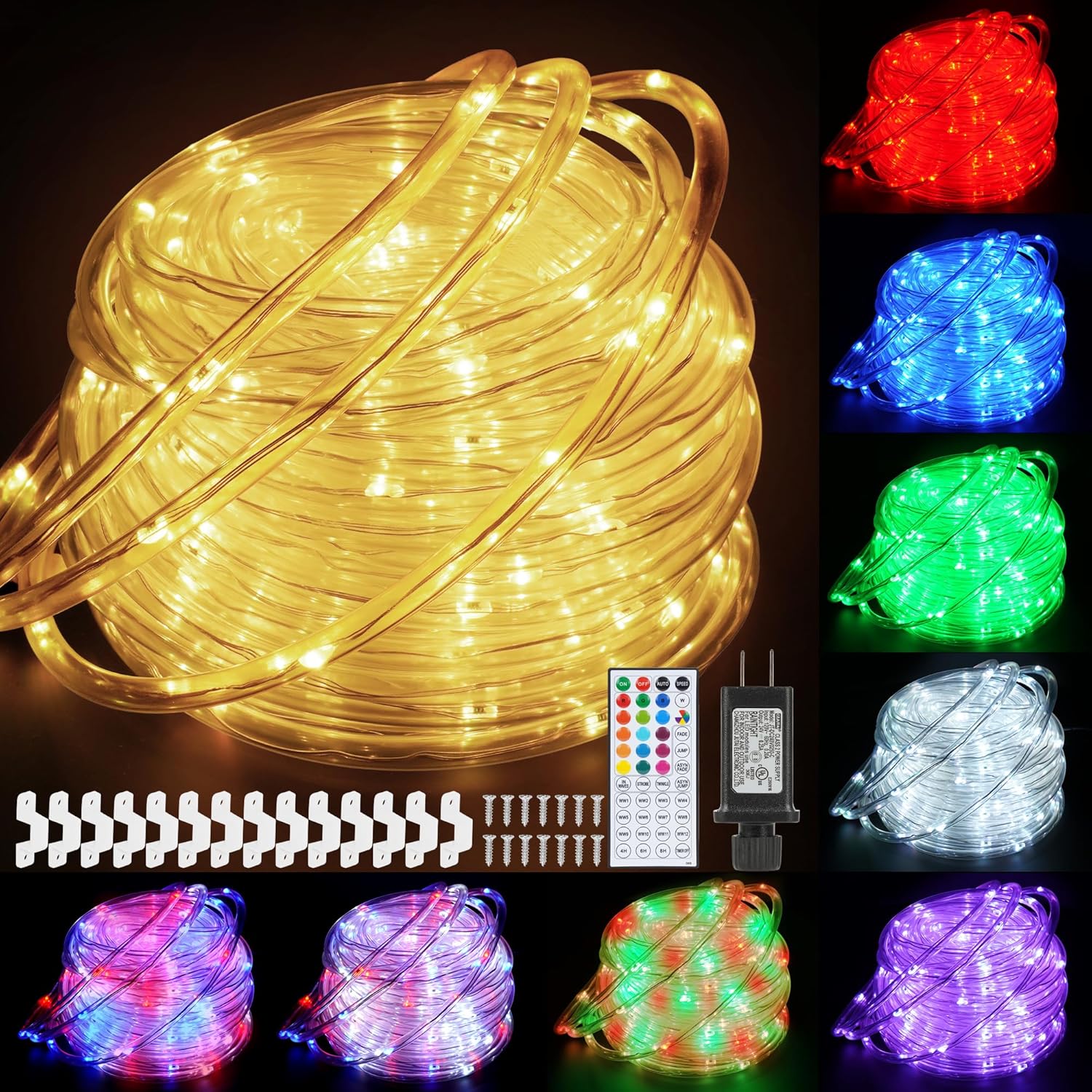 Rope Lights Outdoor Color Changing, 50ft Warm White Rope Lighting 150 ...