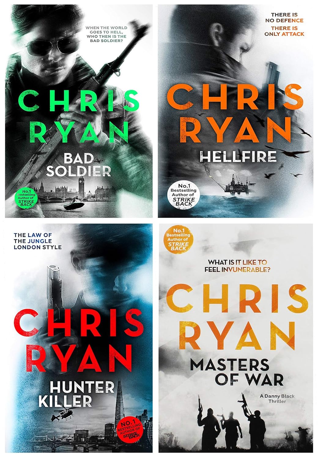 Chris Ryan Danny Black Thriller 4 Books Collection Set - Masters of War, Bad Soldier, Hunter ...