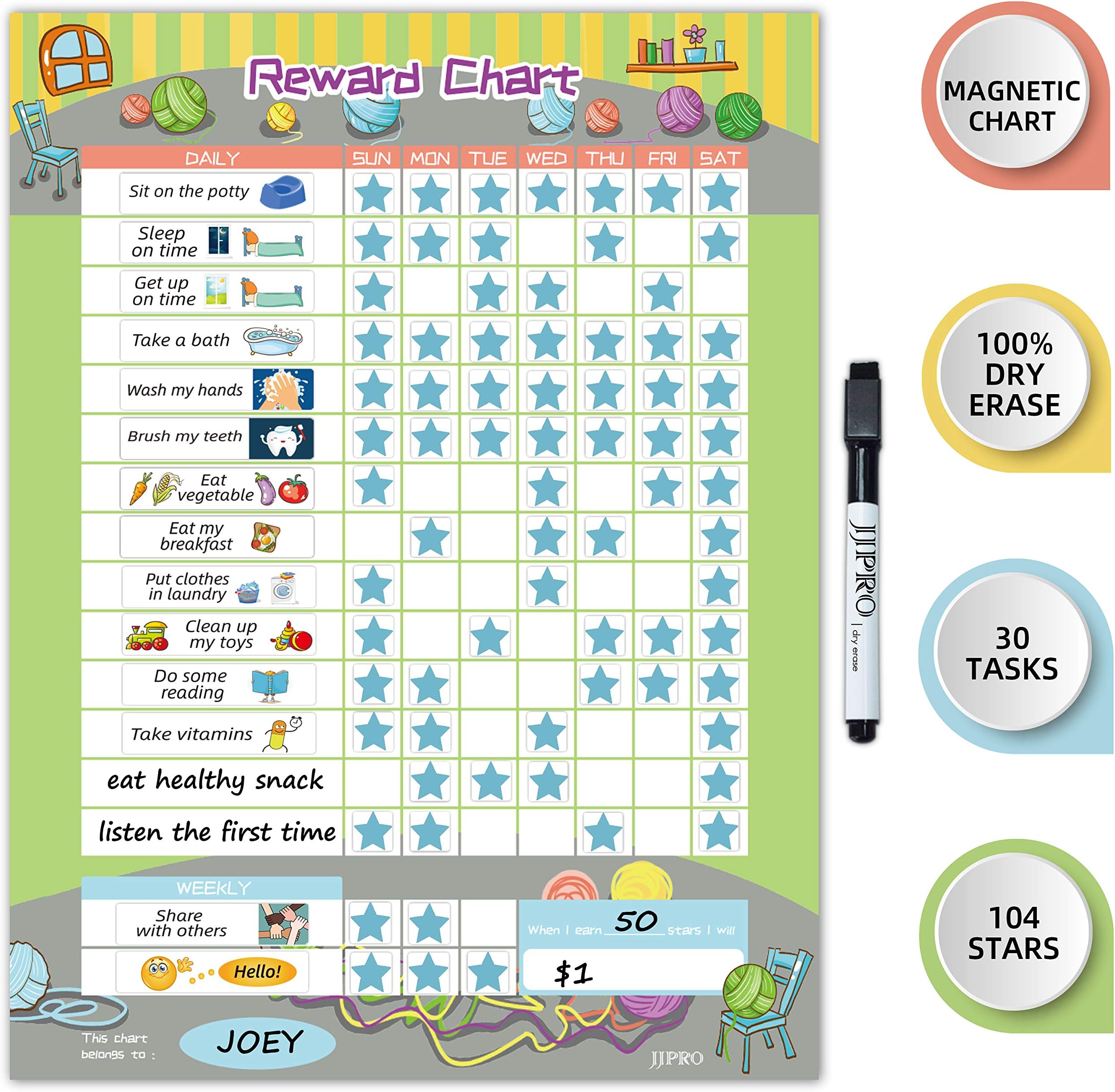 Amazon.com: Magnetic Reward Chart for Kids at Home, Behavior Chart Pad ...