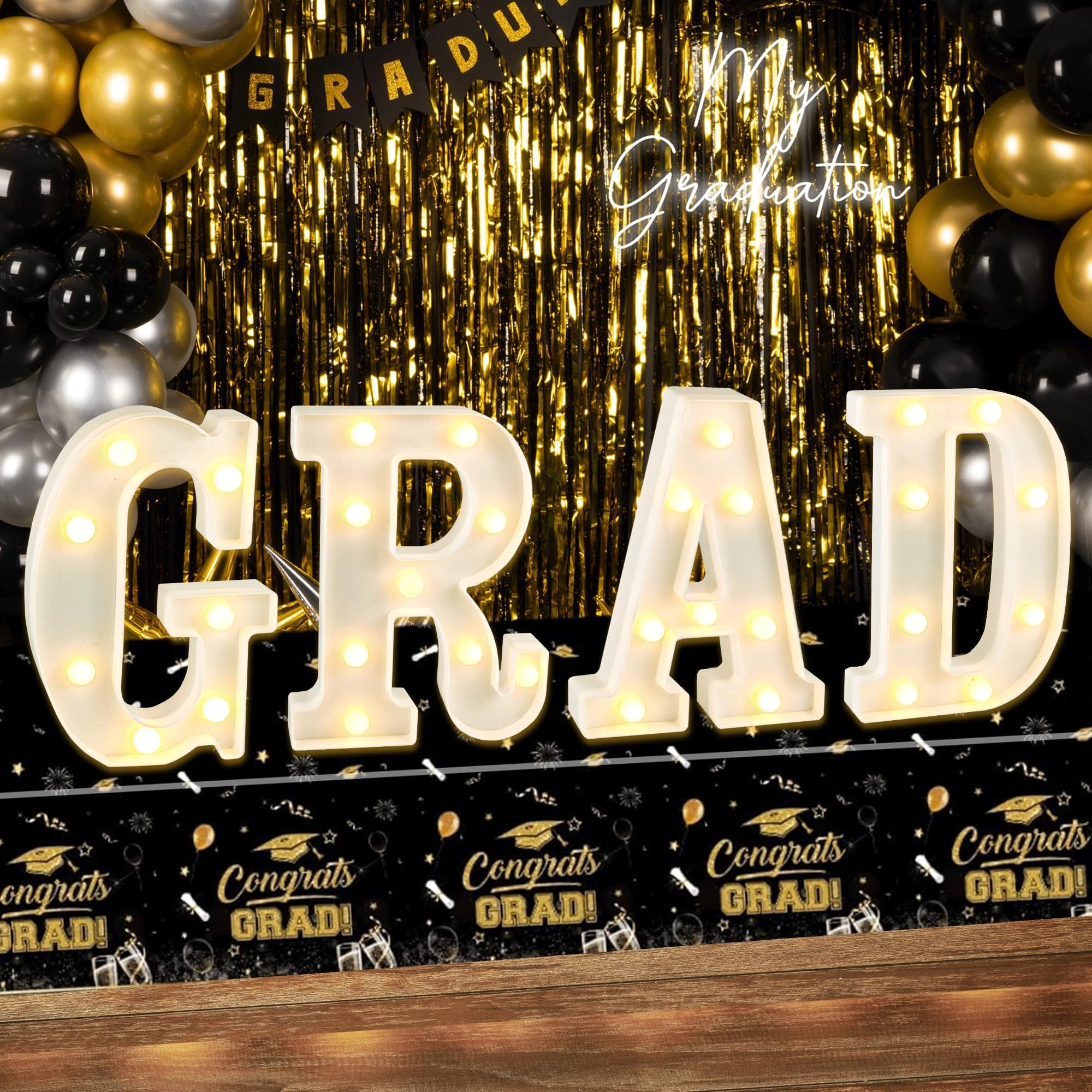 Amazon.com: ANGAR Wood Graduation Decorations “Grad 2025”, Grad Light ...
