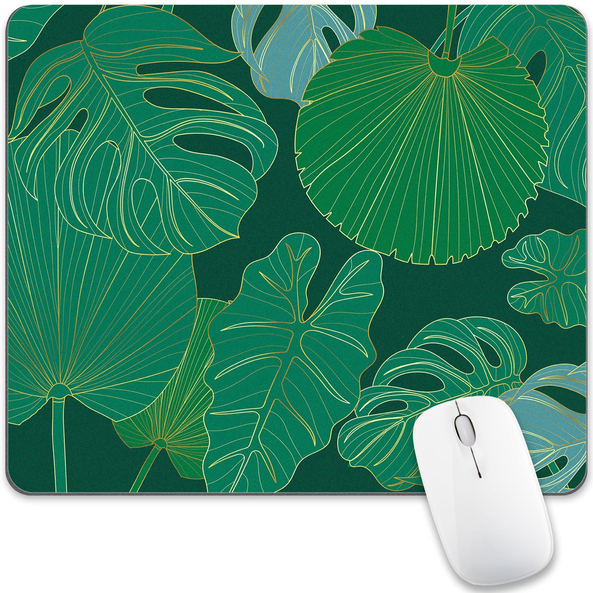 Amazon.com: Green Leaf Mouse Pad Cute, Golden Tropical Botanical Plant ...
